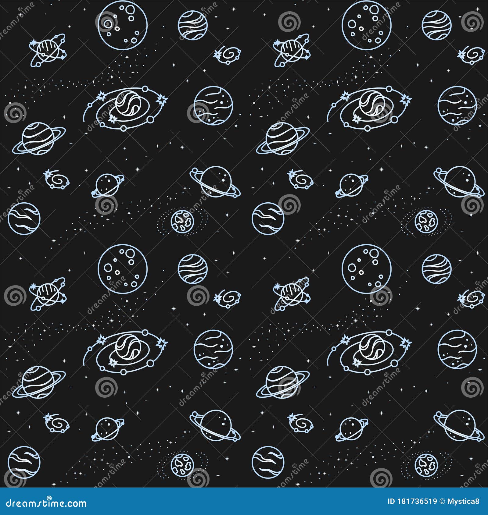Seamless Background with Different Planets, Galaxies and Stars on a ...