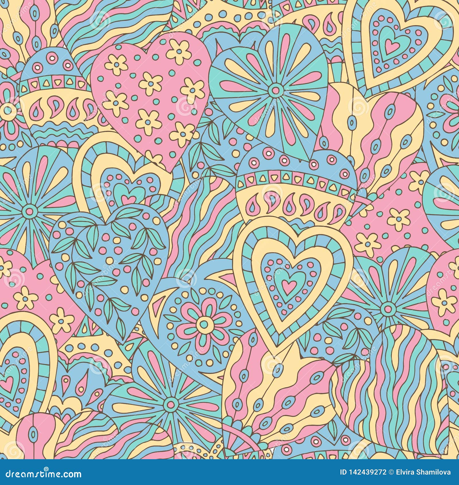 Seamless Background of Doodle Hearts Stock Illustration - Illustration ...