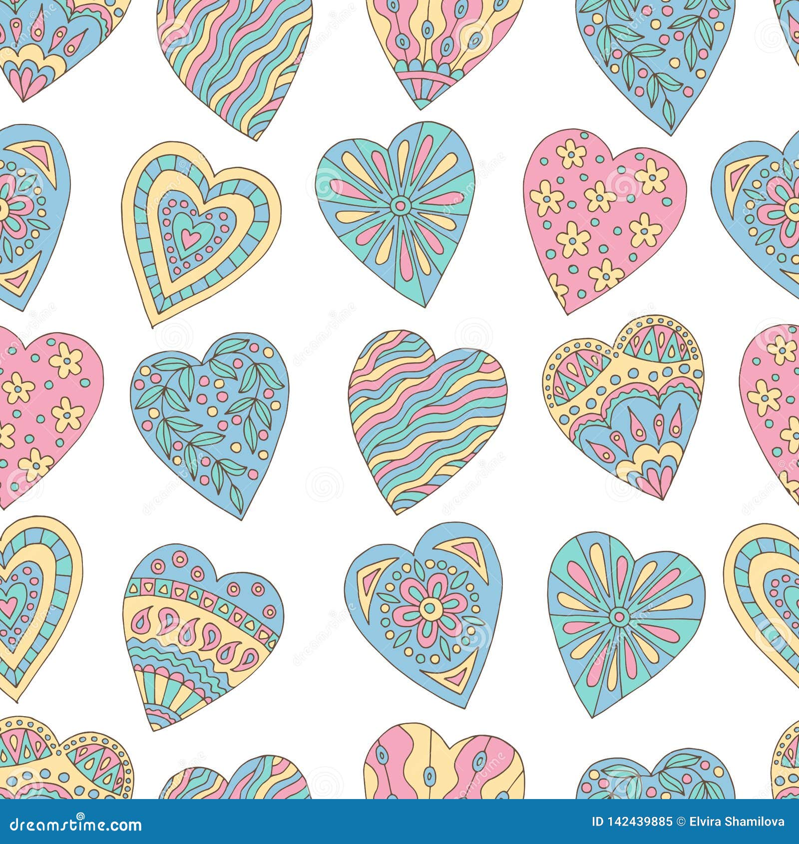 Seamless Background of Doodle Hearts Stock Illustration - Illustration ...