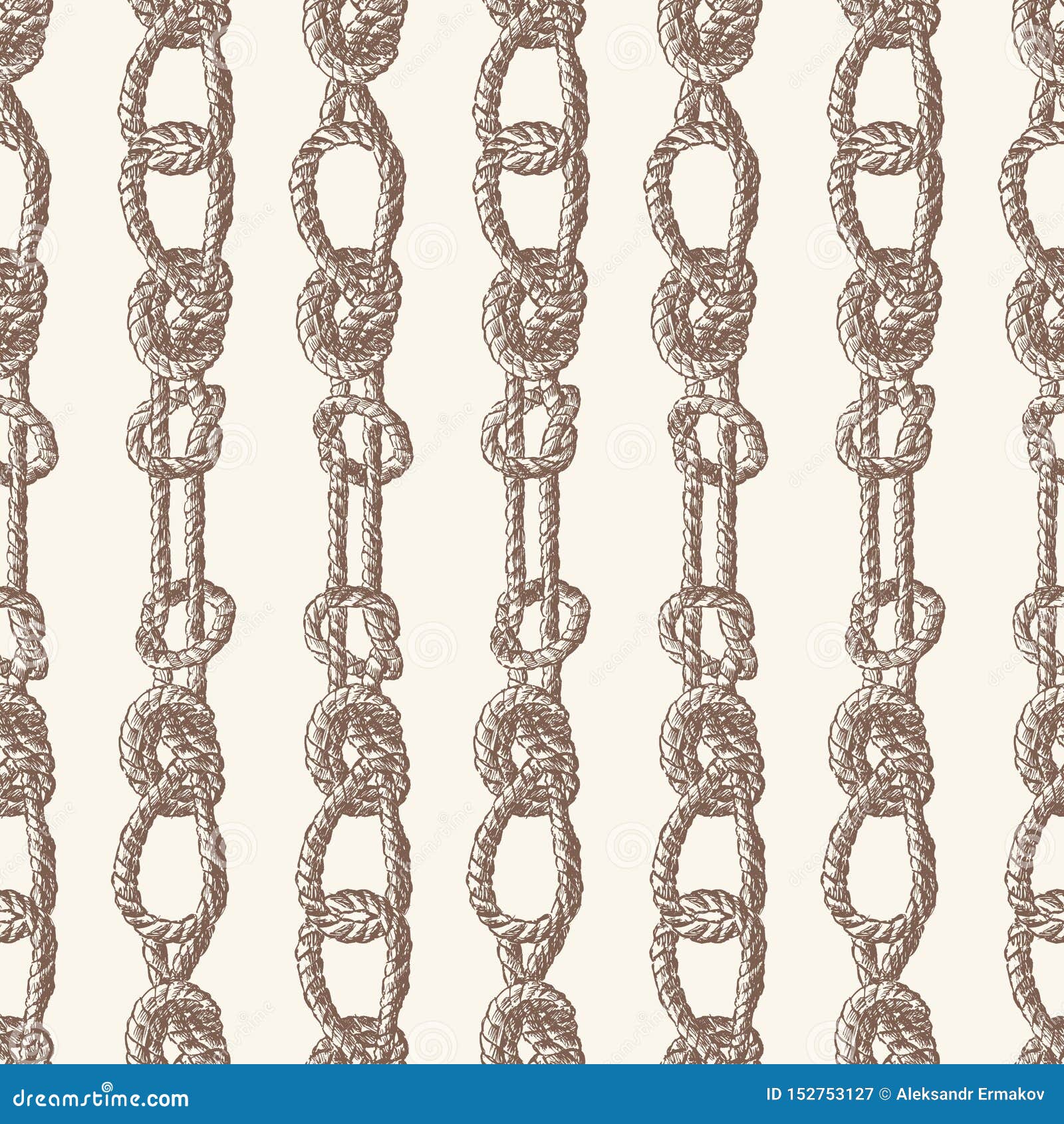 Seamless Background of Drawn Rigging Rope Tied in Knots Stock Vector ...