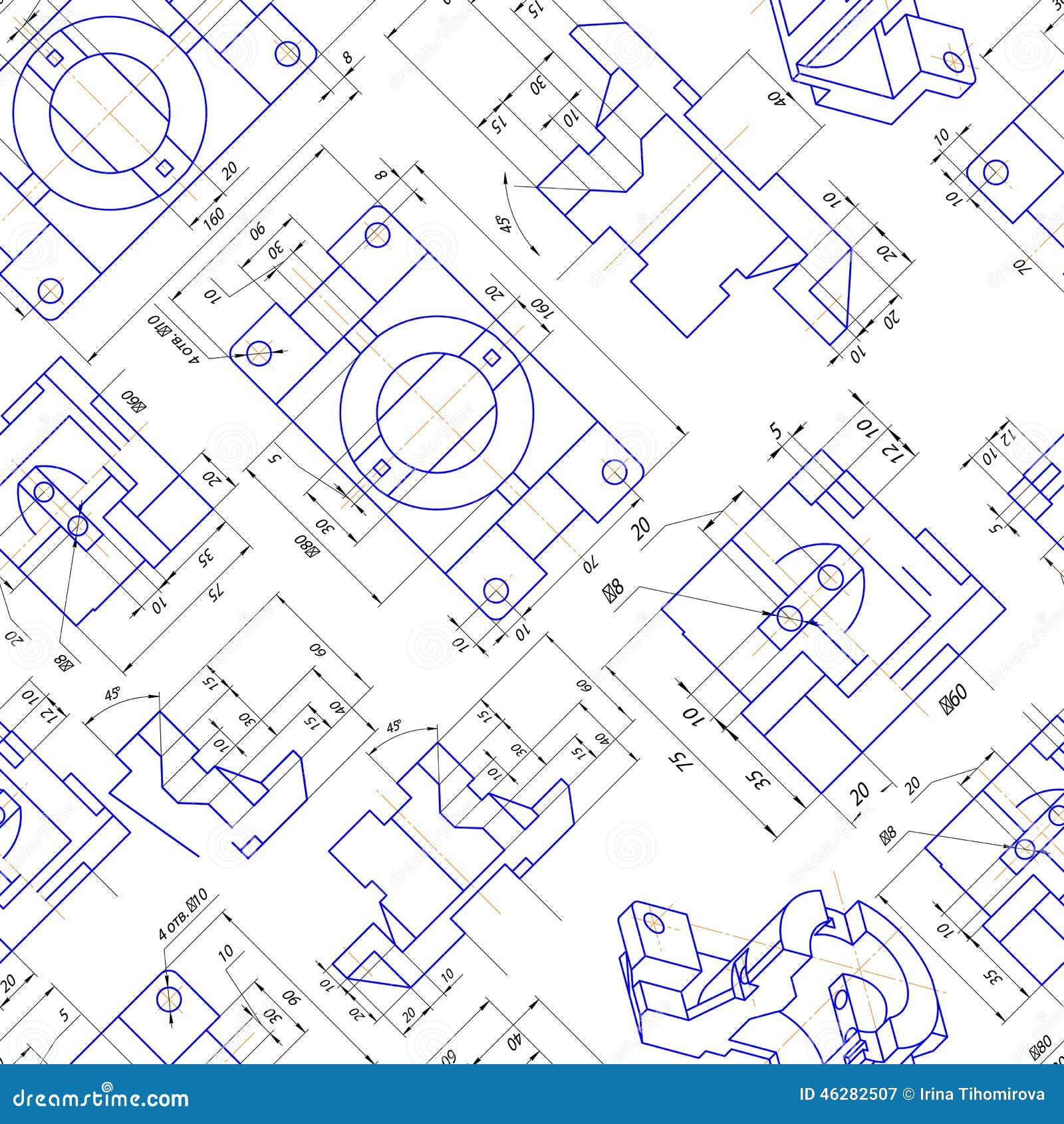 Seamless Background of Engineering Drawings of Parts. Vector Stock ...