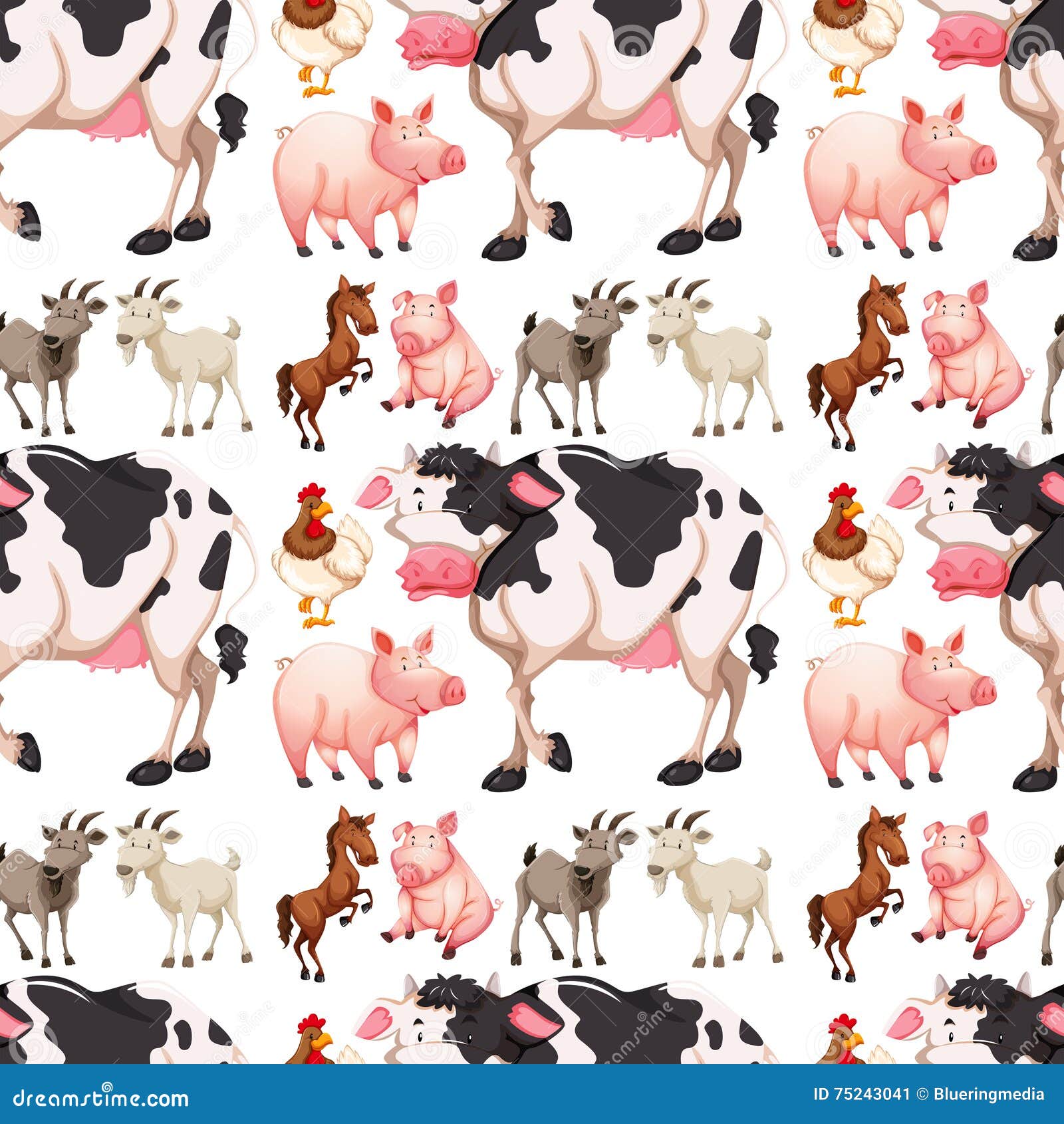 Seamless Background with Farm Animals Stock Vector - Illustration of ...