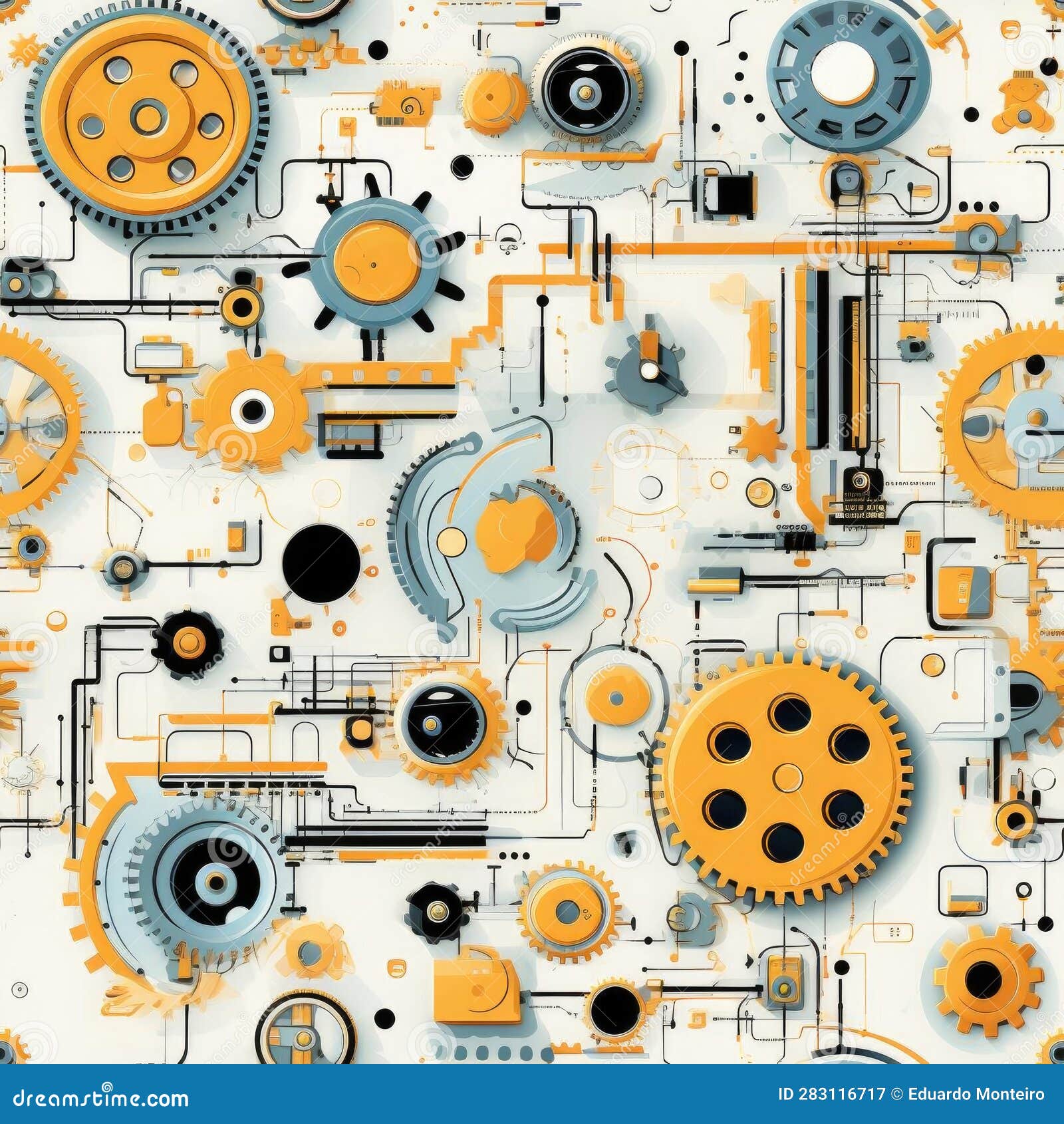 Seamless Background Featuring Gears and Mechanical Objects in Various ...