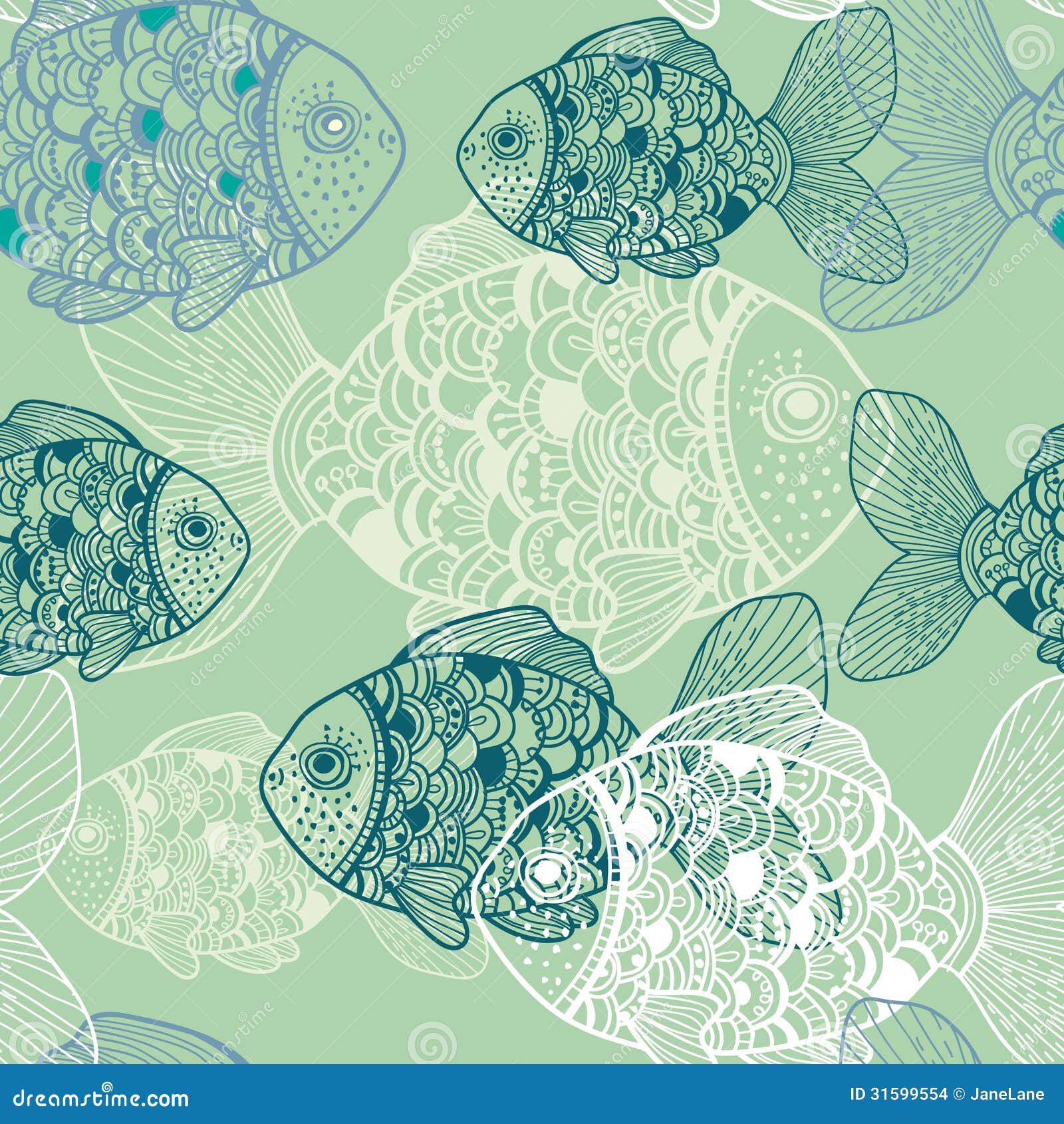 Seamless Background with Fish Stock Illustration - Illustration of ...