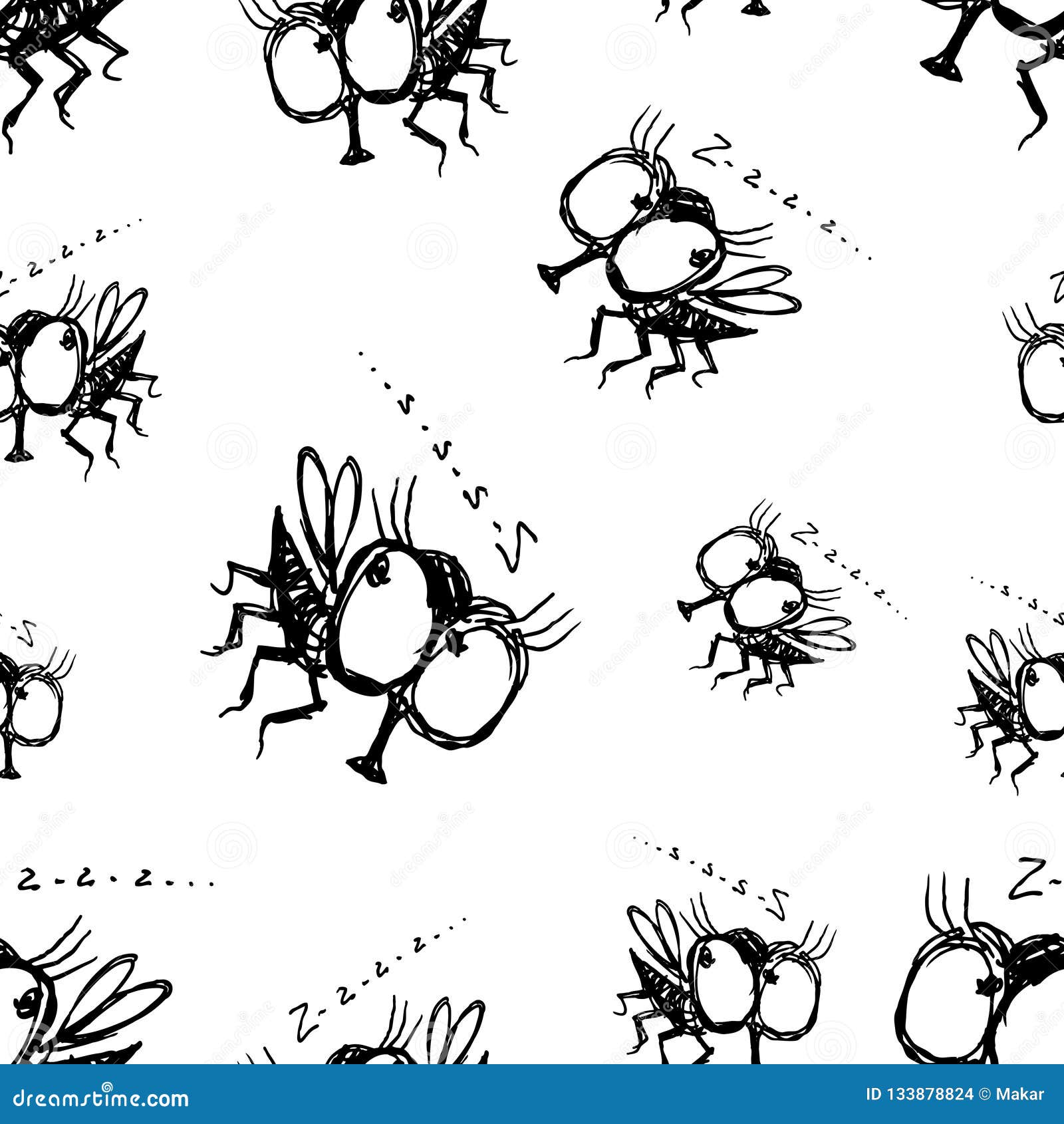 Seamless Background of Flying Cartoon Flies Stock Vector - Illustration ...