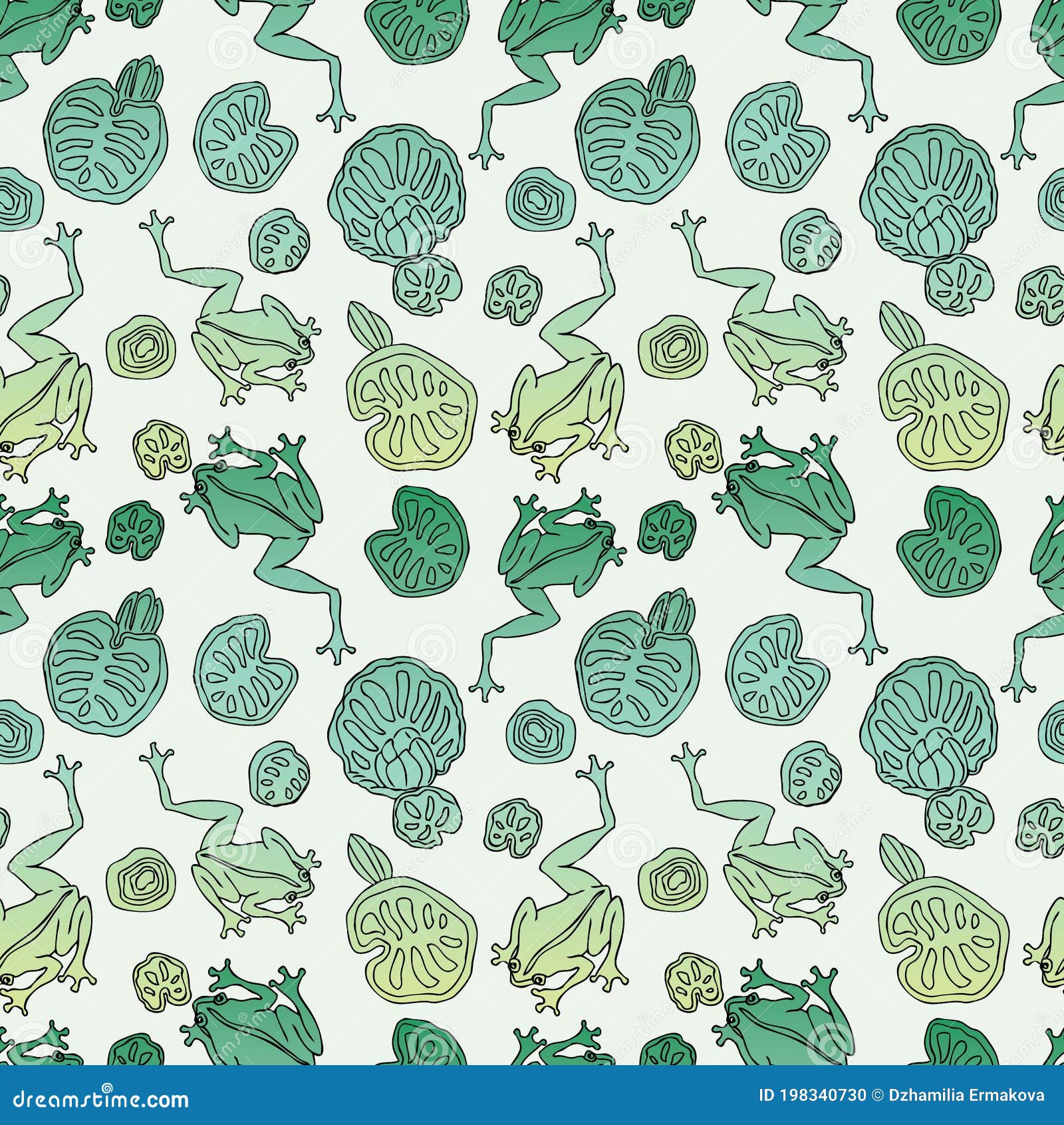 Seamless Background of Frogs and Leaves in Forest Lake Stock Vector ...