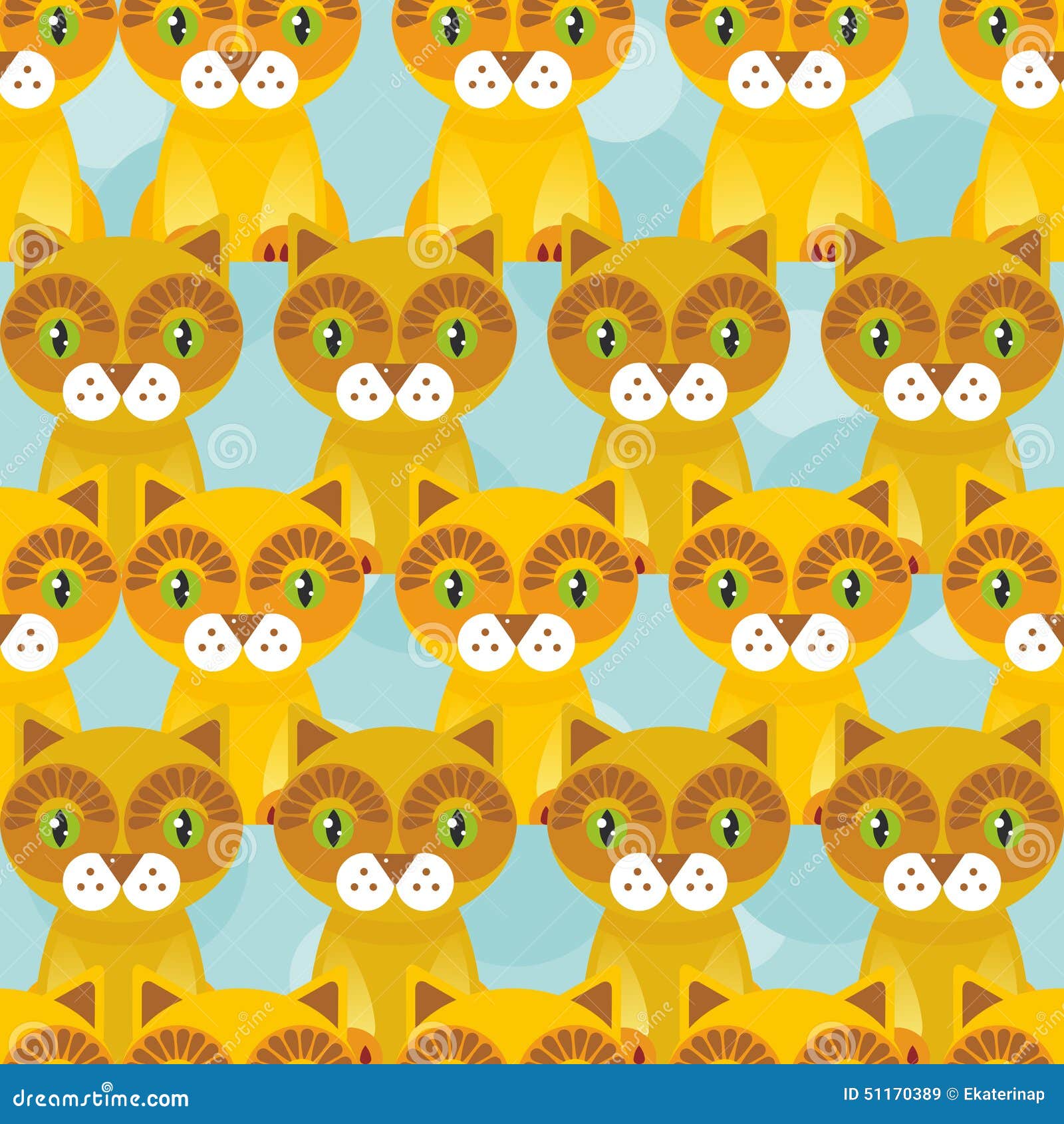 Seamless Background with Funny Cats on Blue Background. Vector Stock ...