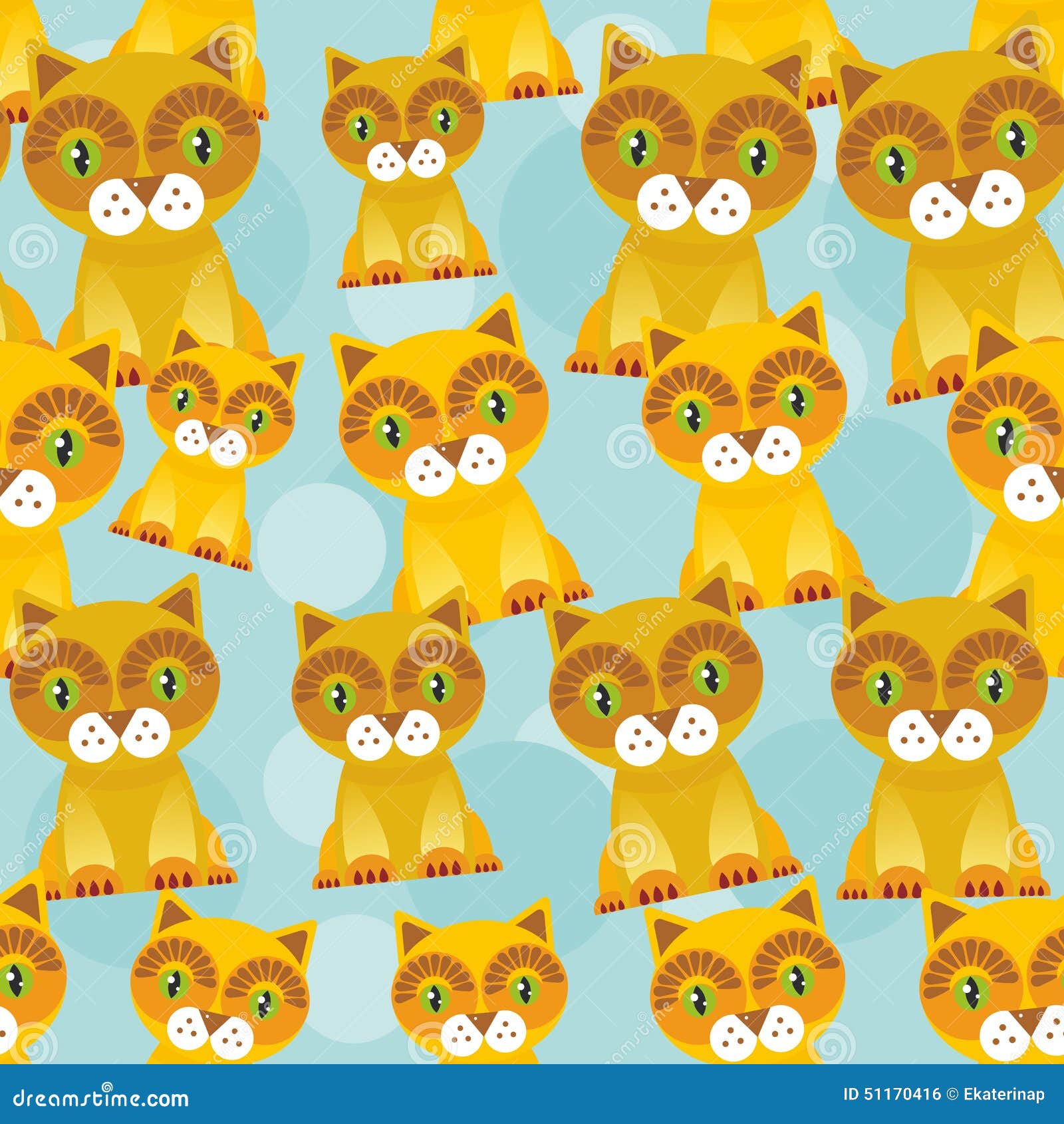 Seamless Background with Funny Cats on Blue Background. Vector Stock ...