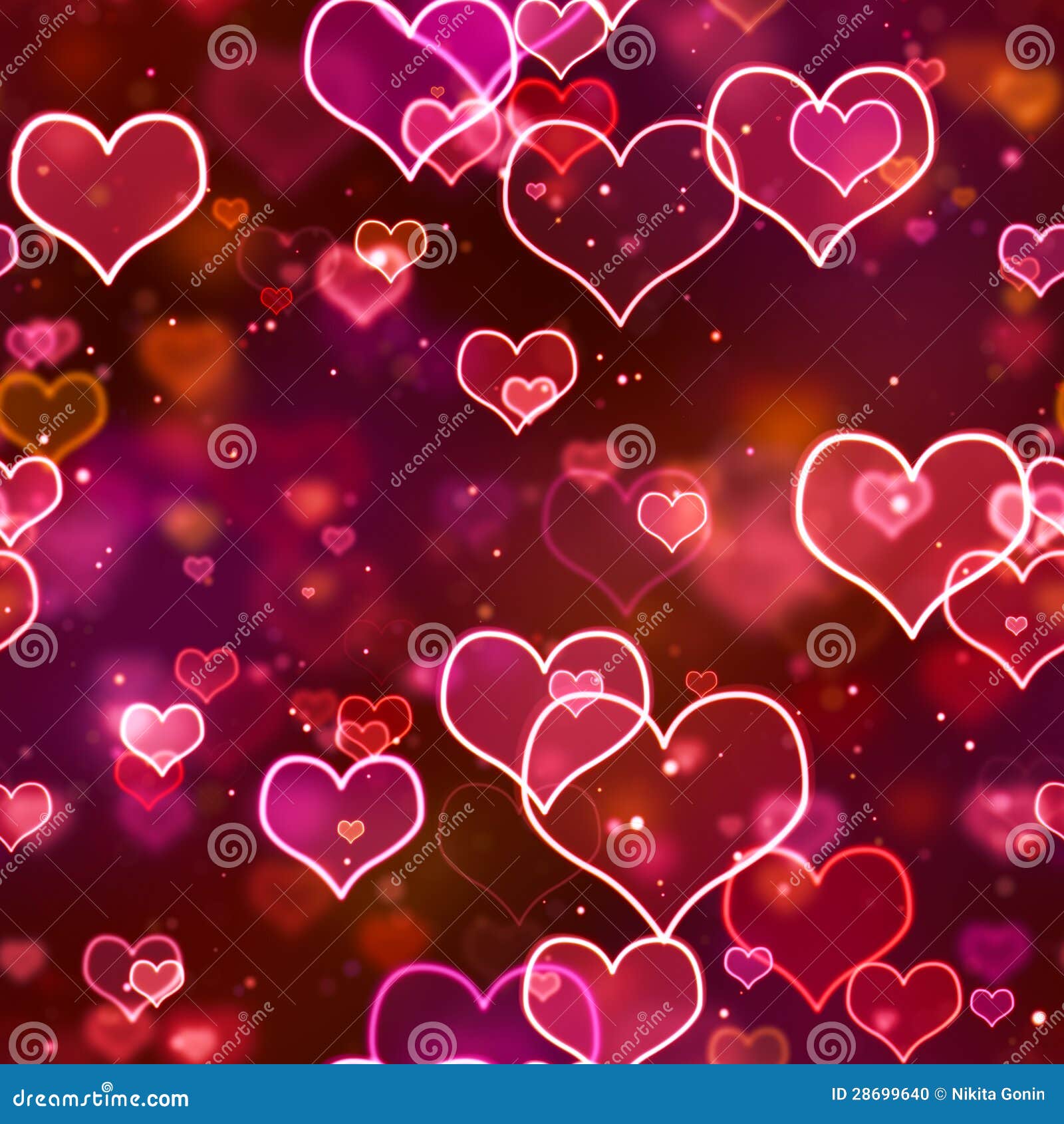 Seamless Background Glowing Neon Hearts Stock Illustration ...