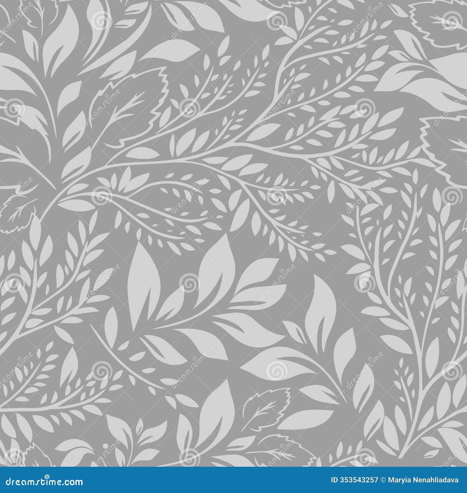 Seamless Background Grey Graphic Leaves. Hand Drawing Stock ...