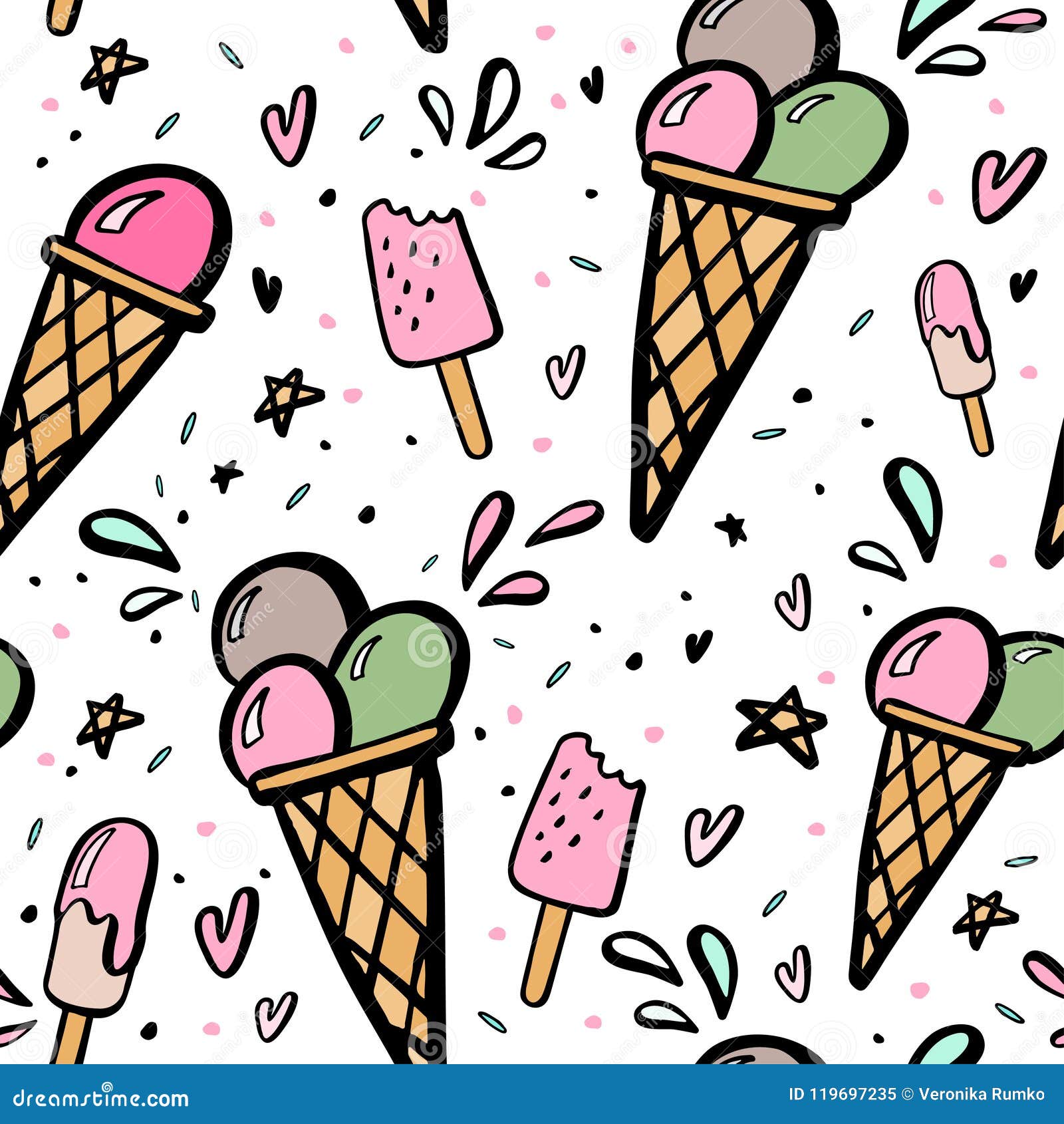 Background with Hand Drawn Illustrations of Ice Cream. Stock Vector ...