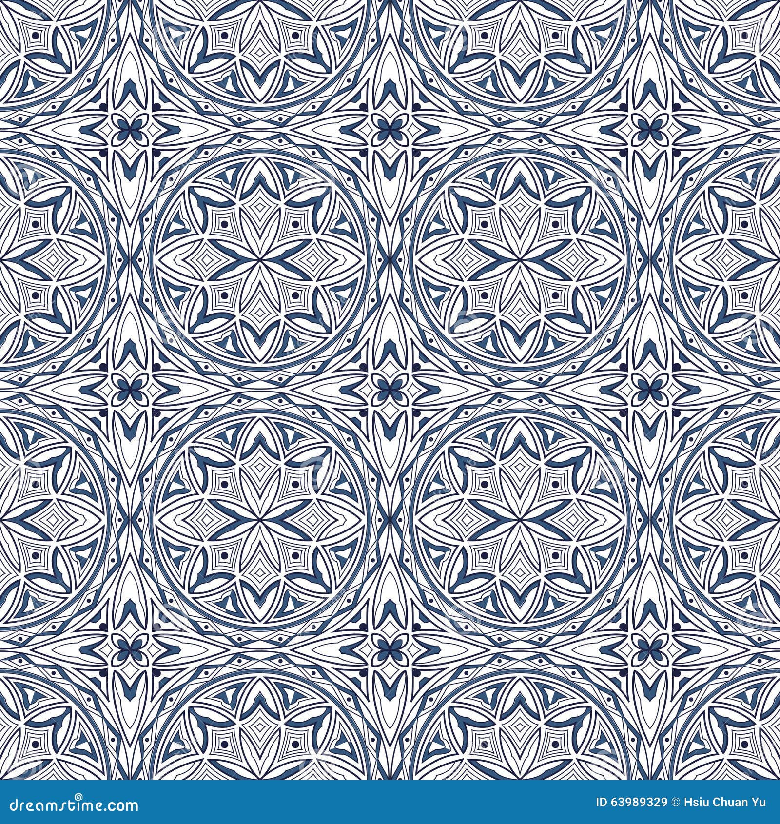 Seamless Background Image of Vintage Blue Round Cross Outline Geometry ...