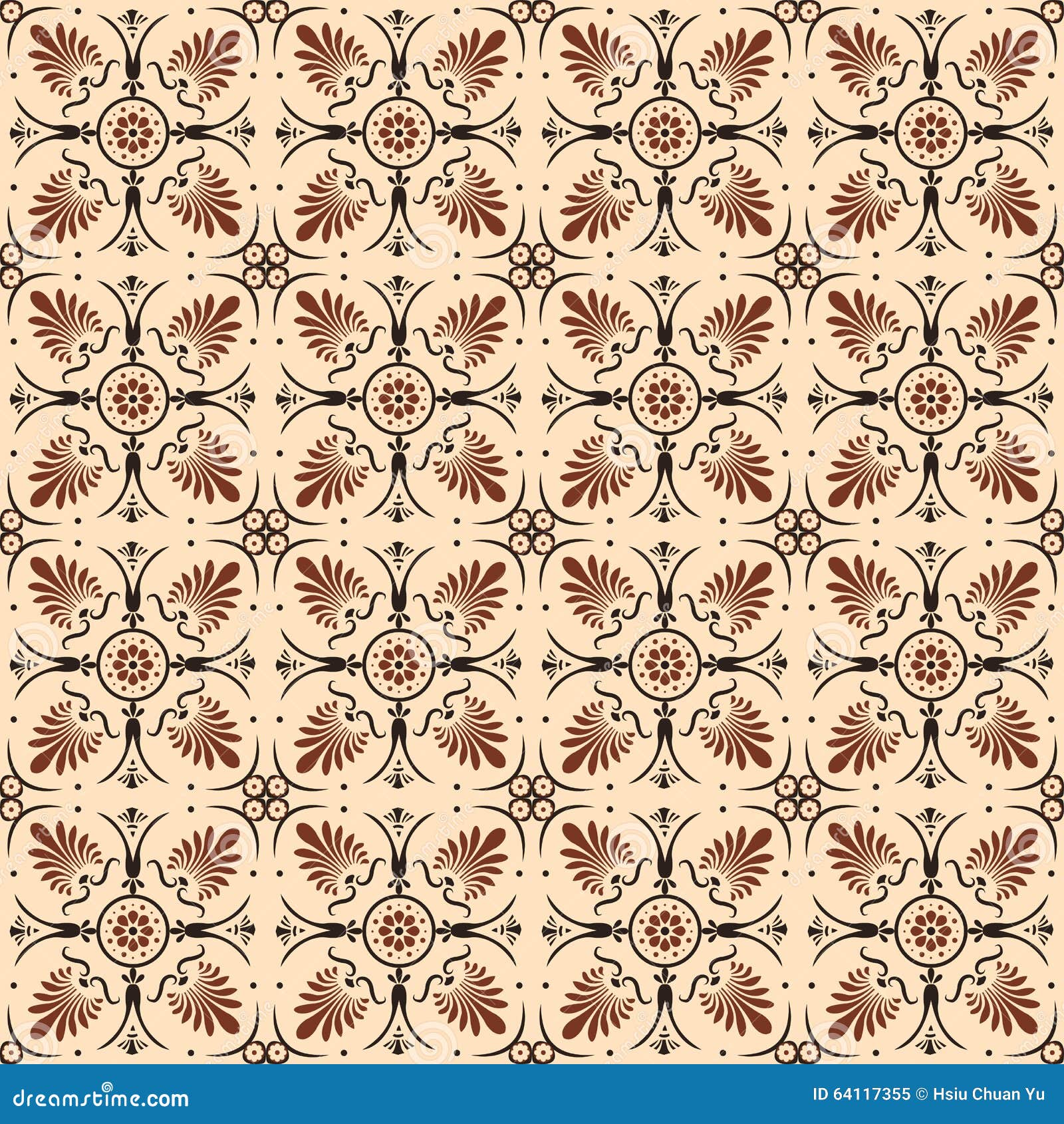 Seamless Background Image of Vintage Brown Round Flower Fan Shape ...