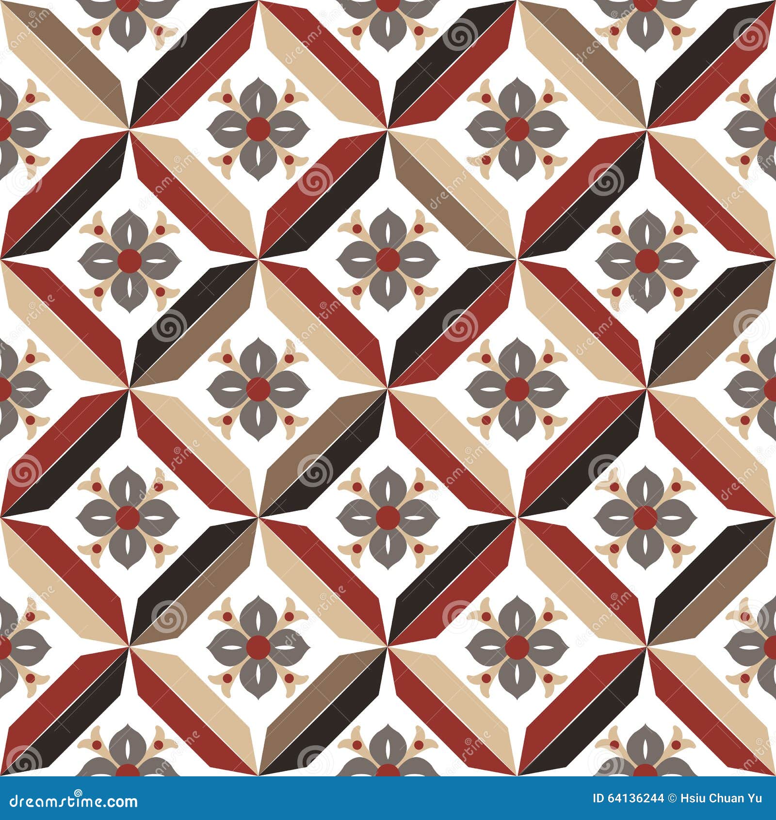 Seamless Background Image of Vintage Diamond Geometry Flower Pattern ...