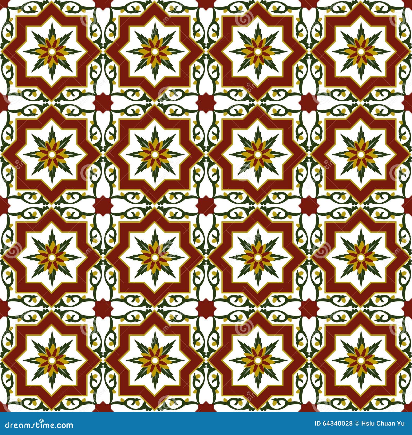 Seamless Background Image of Vintage Star Spiral Green Vine Geometry ...