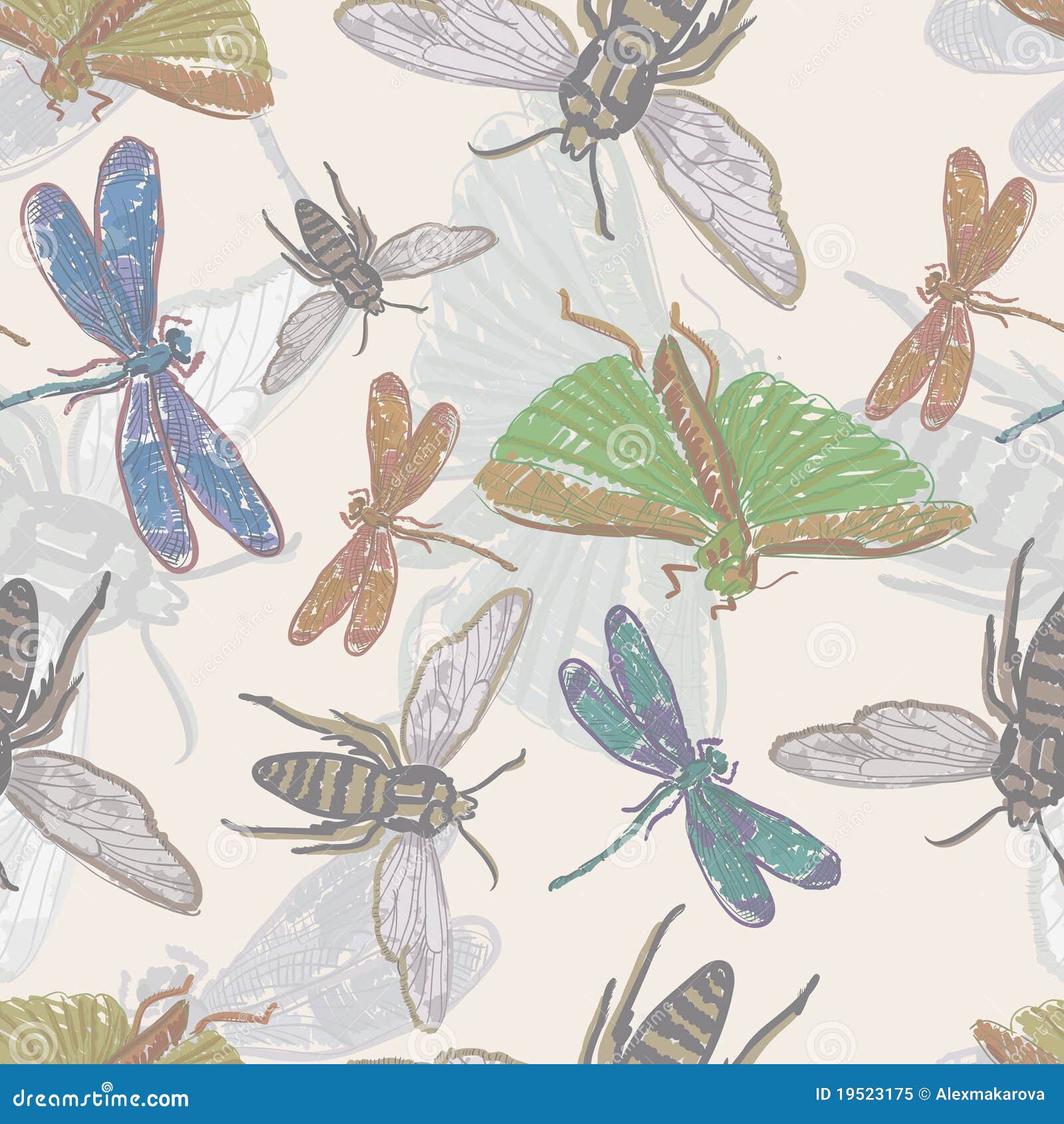 Seamless Background with Insects Stock Vector - Illustration of blue ...