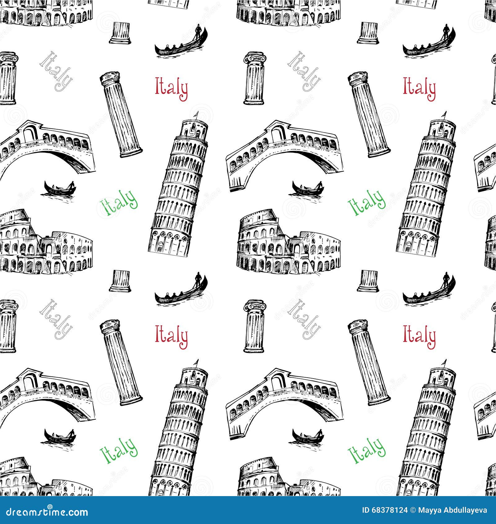 Set Of Italy Symbols, Landmarks In Black And White. Vector Illustration ...