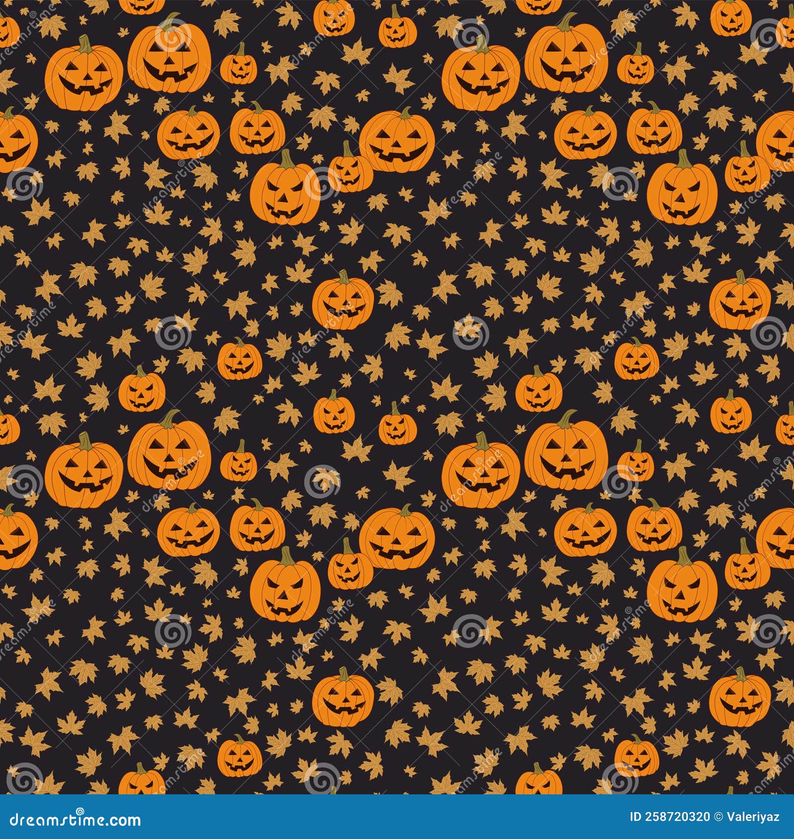 Seamless Background with Jack Lamps and Leafs, Halloween Background ...