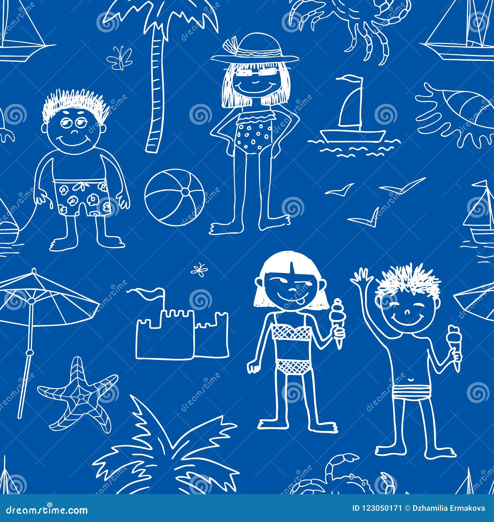 Seamless Background of Kids on Beach Rest Stock Vector - Illustration ...