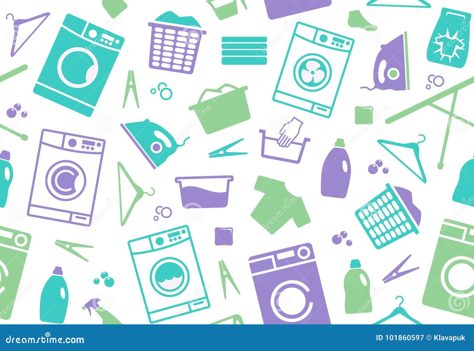 Seamless Background of a Laundry Stock Vector - Illustration of machine ...