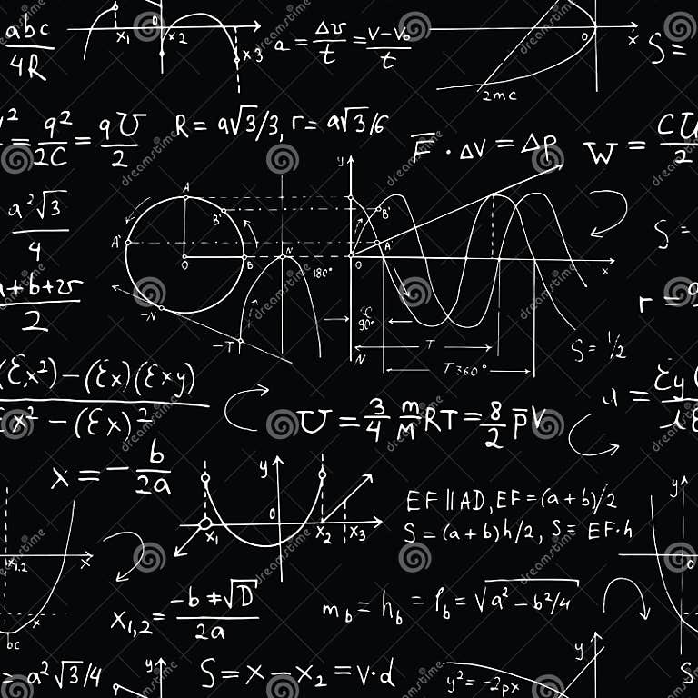 Seamless Background with Math Formulas and Graphics on Black Stock ...
