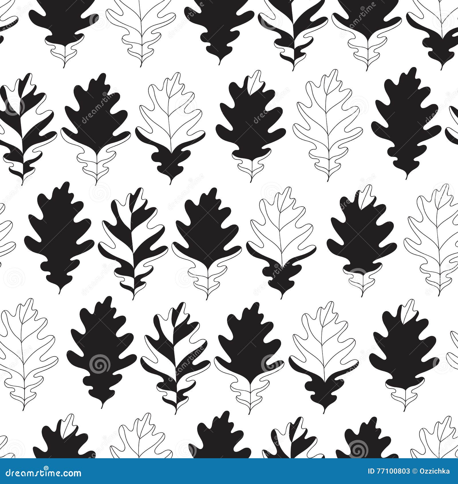 Seamless Background with Monochromatic Oak Autumn Leaves. Vector ...