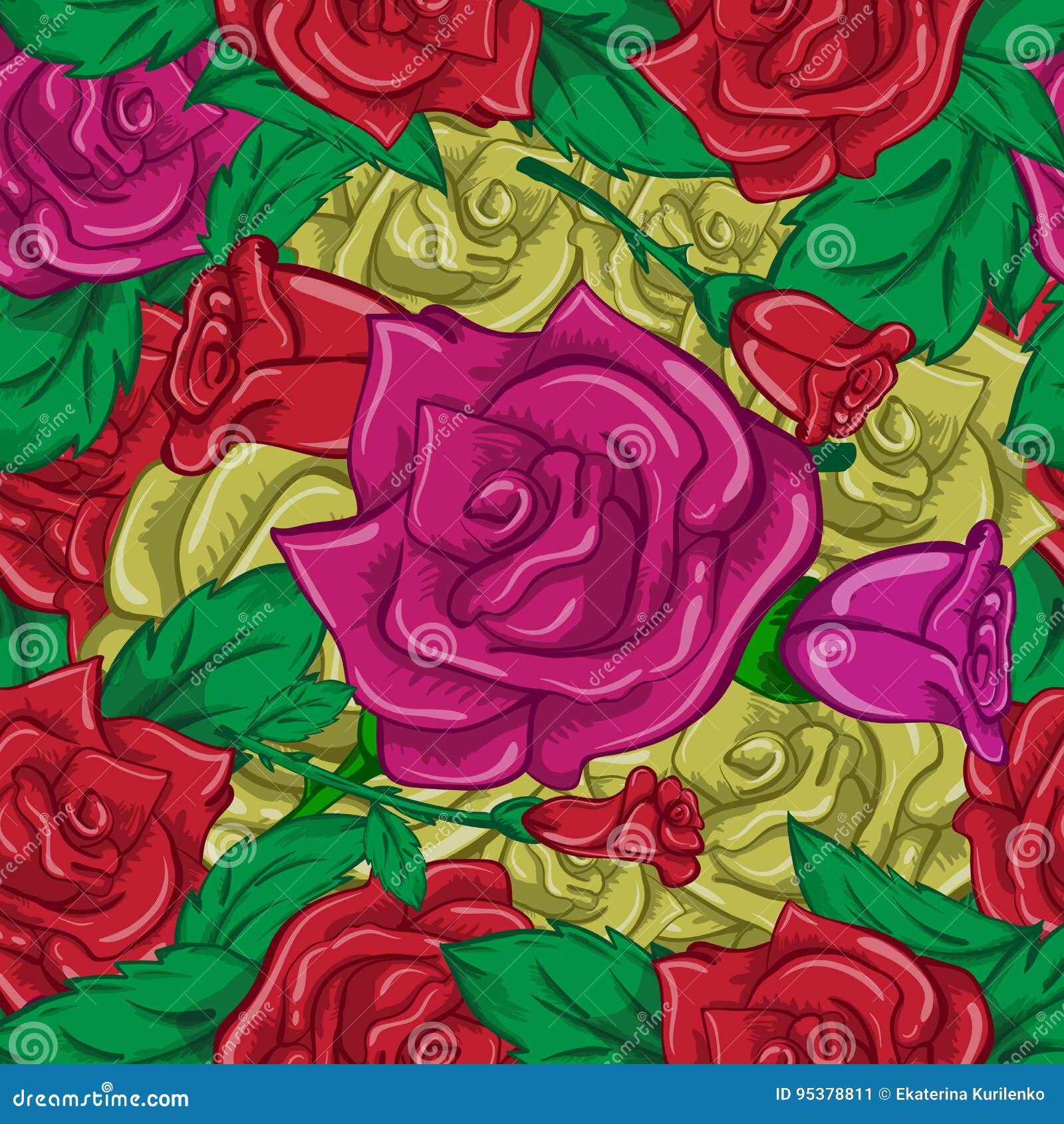 Seamless Background of Multi-colored Roses Stock Vector - Illustration ...