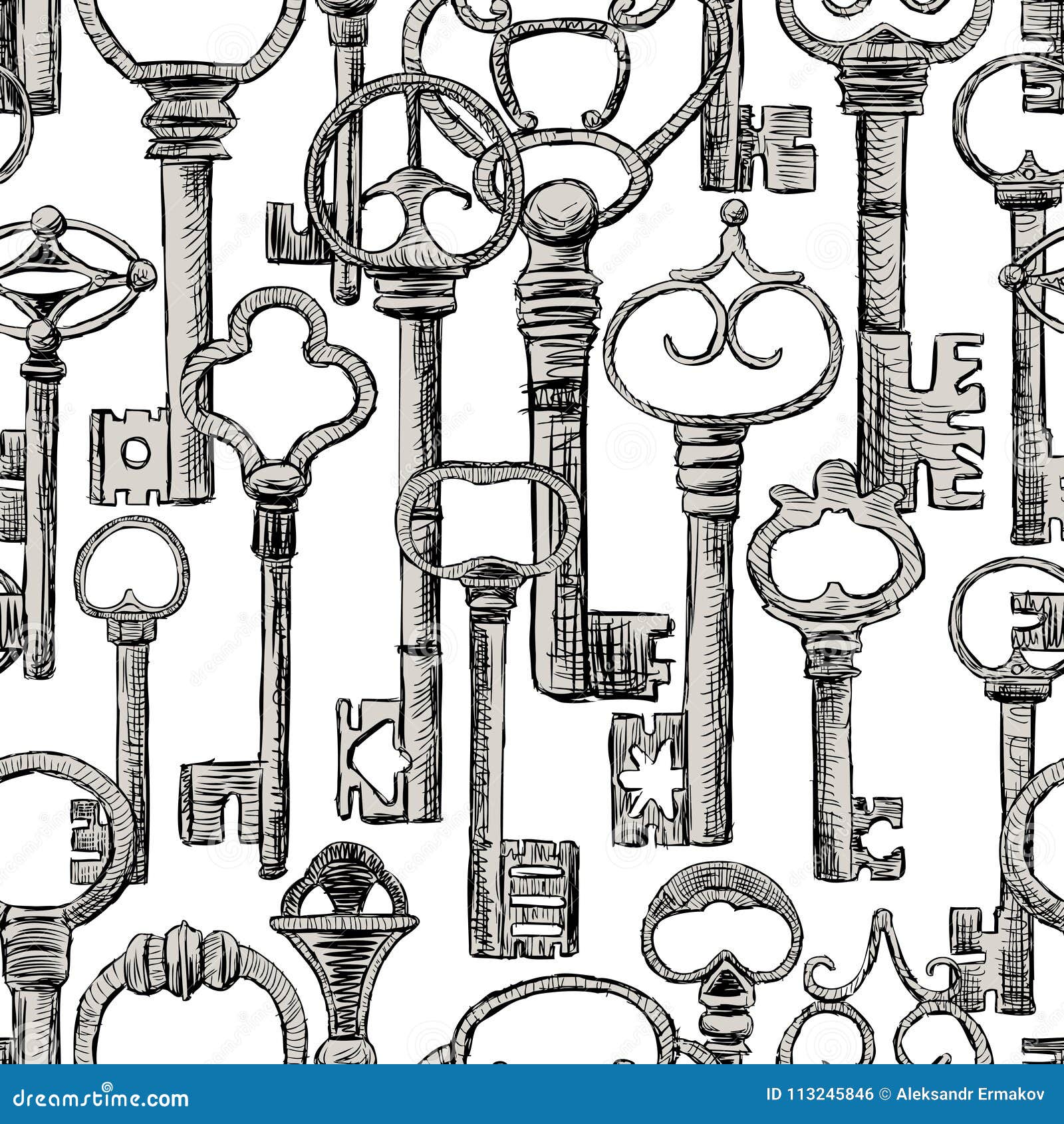 Seamless Background of Old Keys Stock Vector - Illustration of open ...