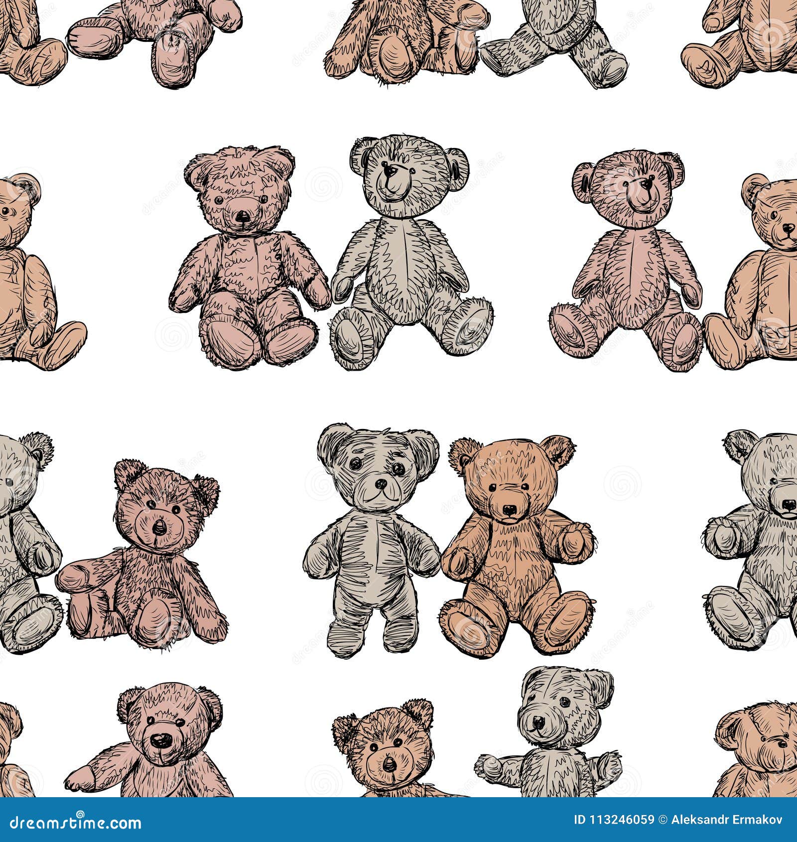 Seamless Background of Old Teddy Bears Stock Vector - Illustration of ...