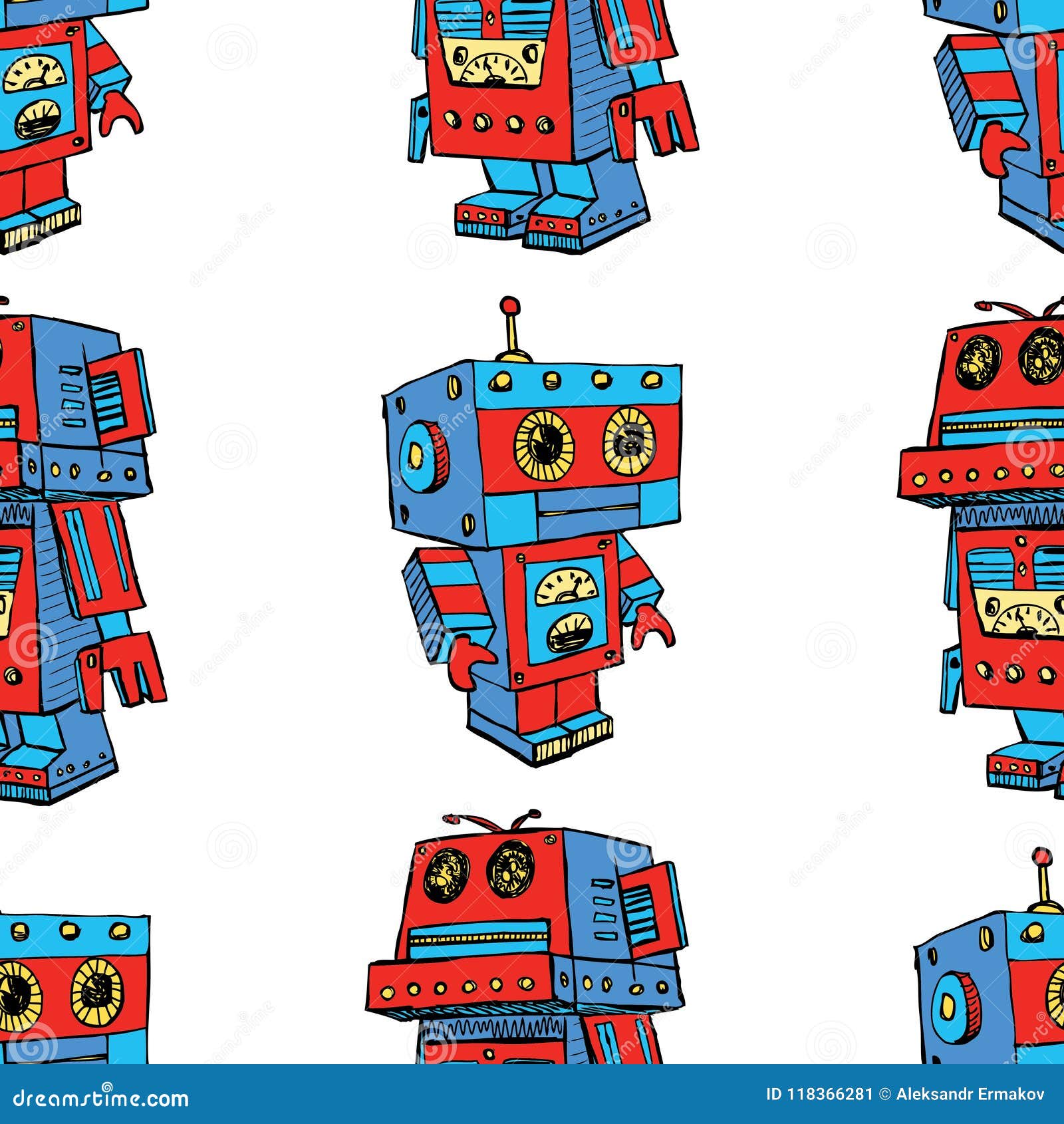 Seamless Background of Old Toy Robots Stock Vector - Illustration of ...