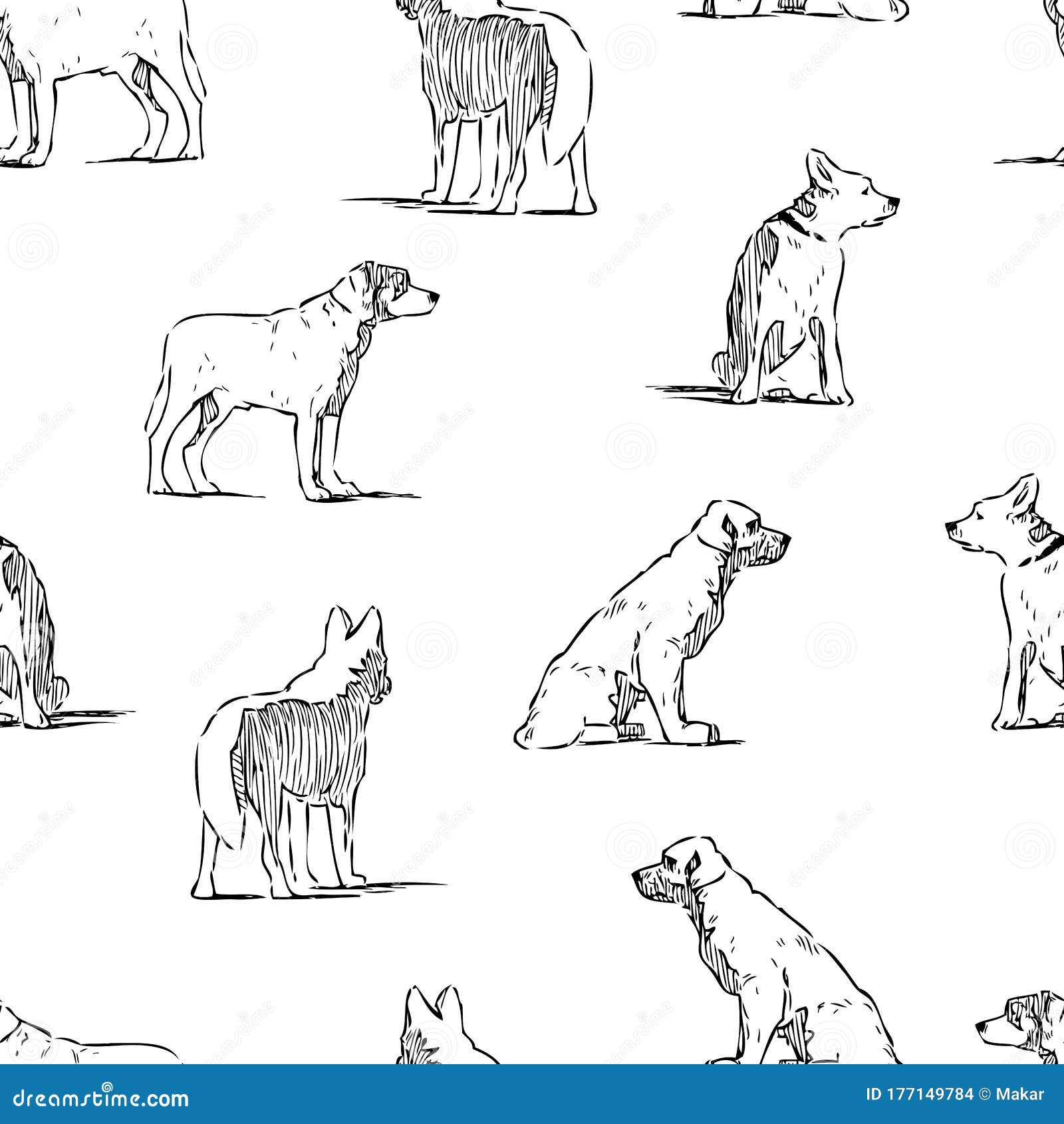 Seamless Background of Outlines Various Guard Dogs Stock Vector ...
