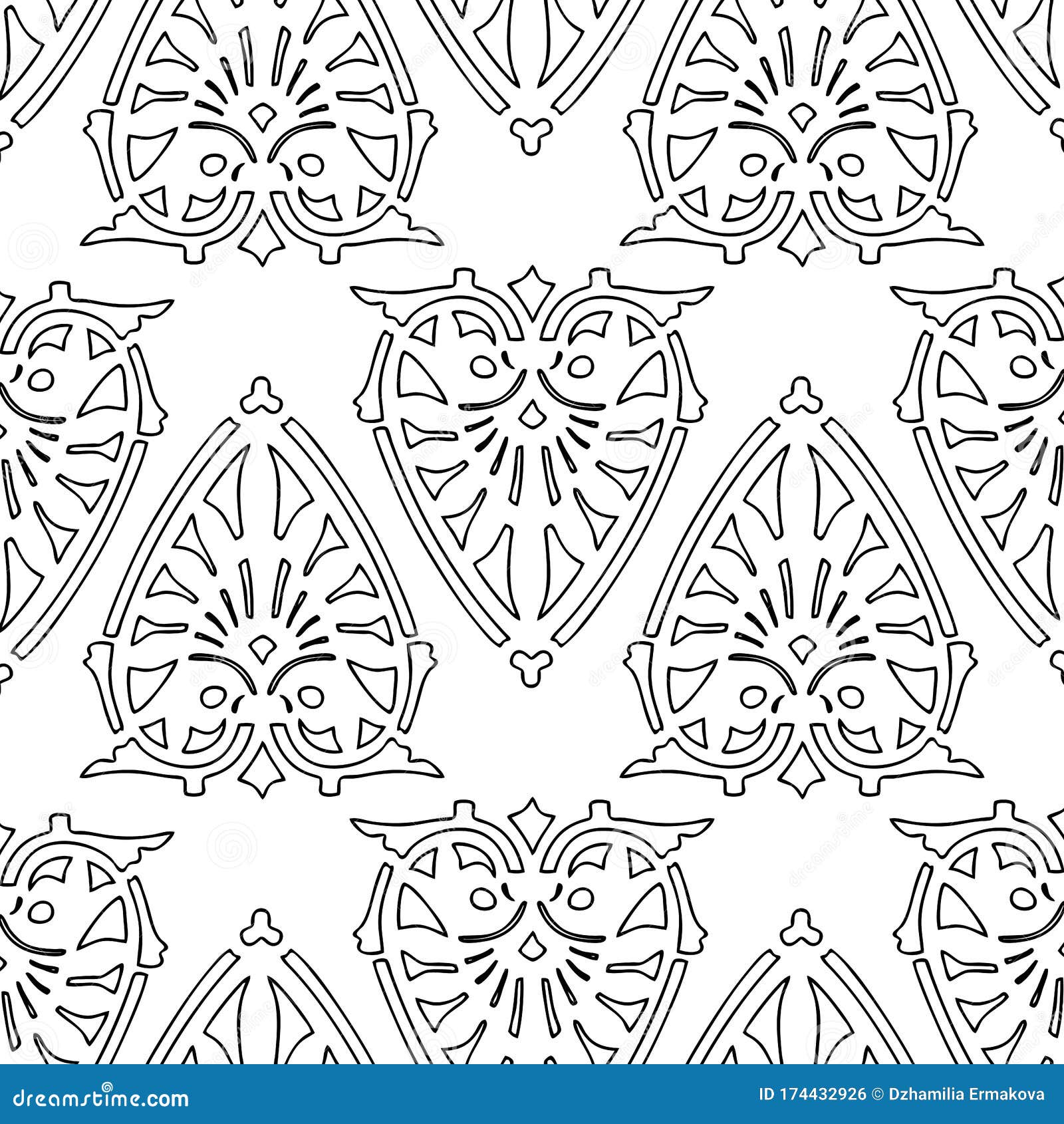 Seamless Background of Outlines Vintage Decorative Elements Stock ...