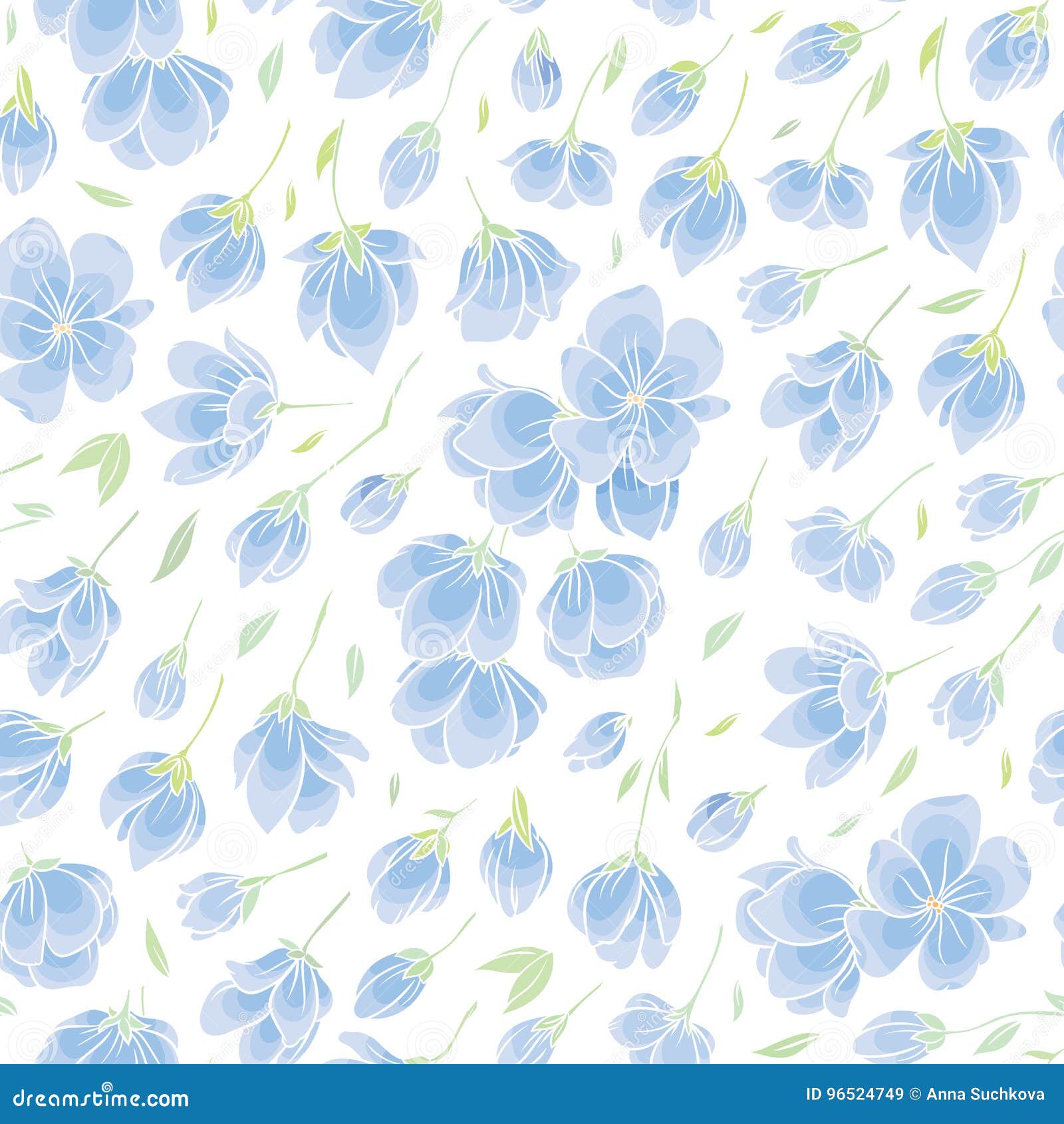 Seamless Background Pattern - Blue Sakura Blossom Stock Vector ...
