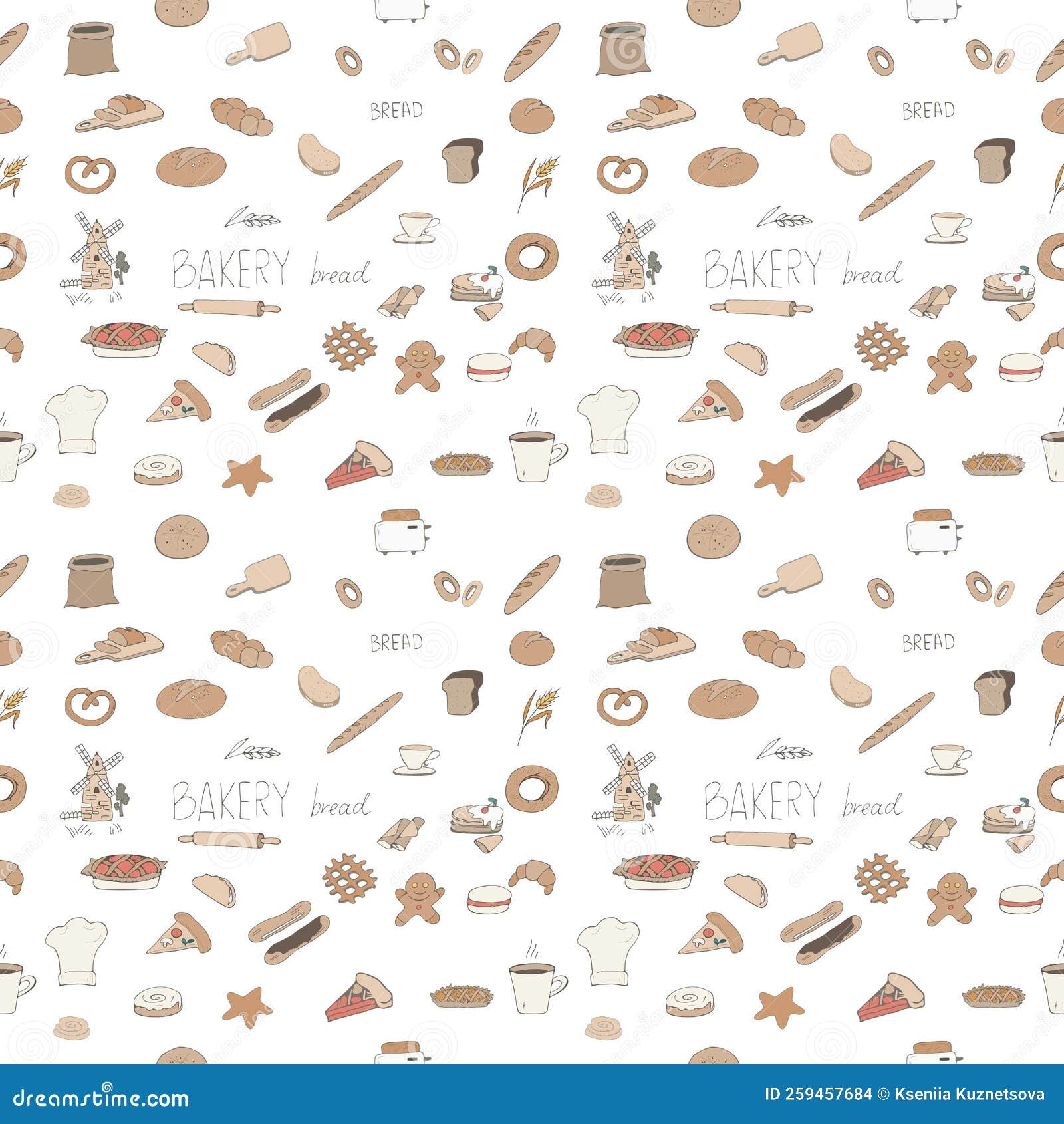 Seamless Background Pattern with Bread Food Stock Illustration ...