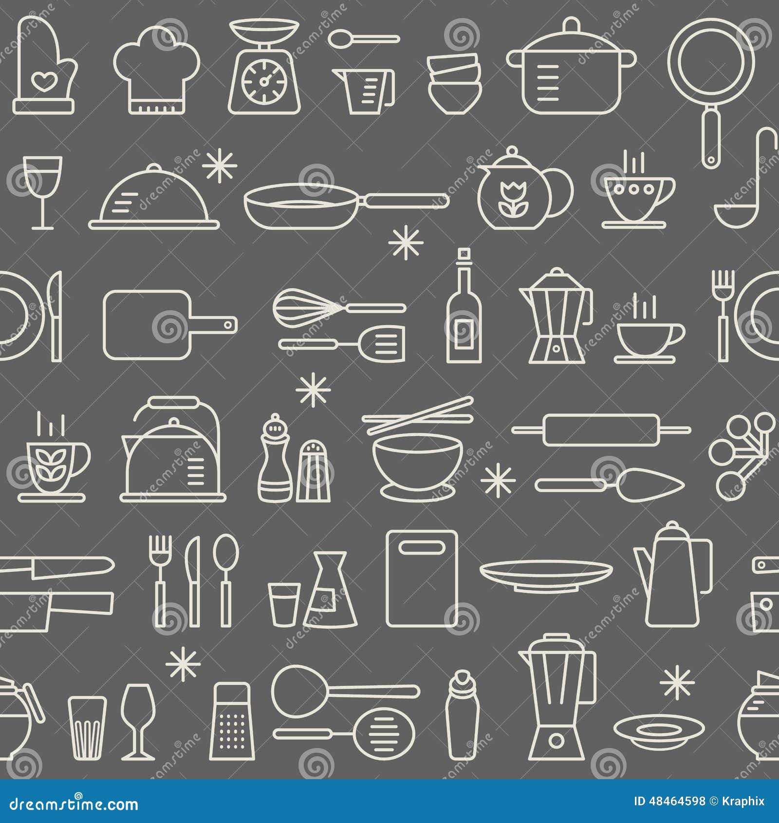 Seamless Background Pattern Cooking Kitchen Utensil Icons Set Stock ...