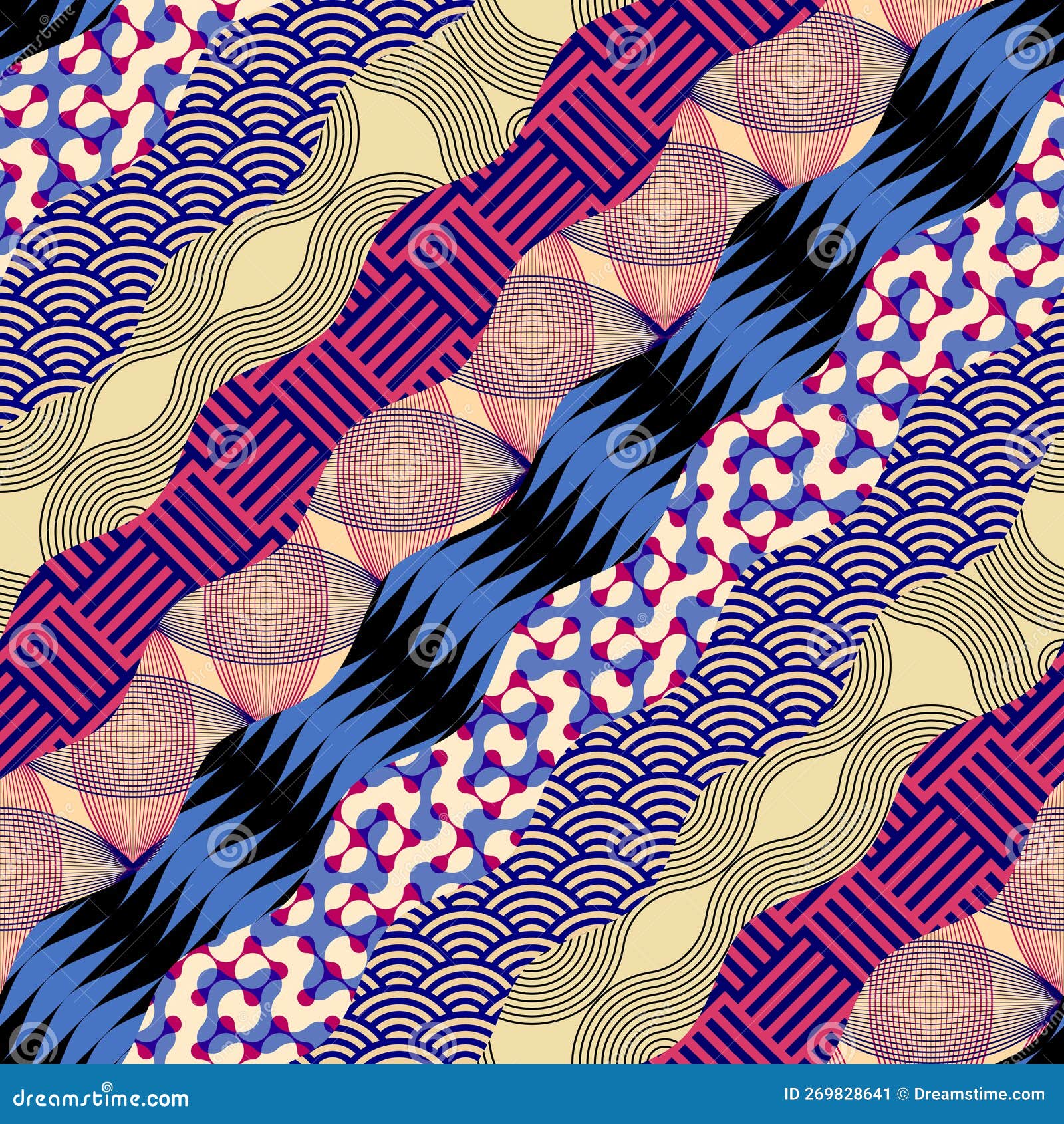 Geometric Collage in Retro Patchwork Geometric Style. Vector Image ...