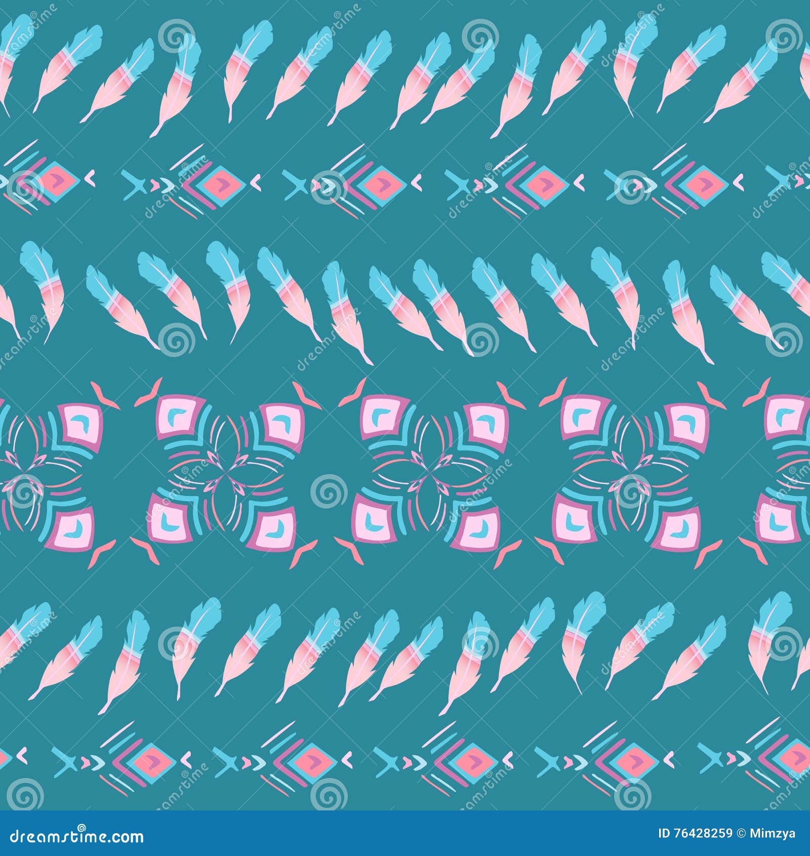 Seamless Background Pattern with Geometric Designs and Feathers Stock ...