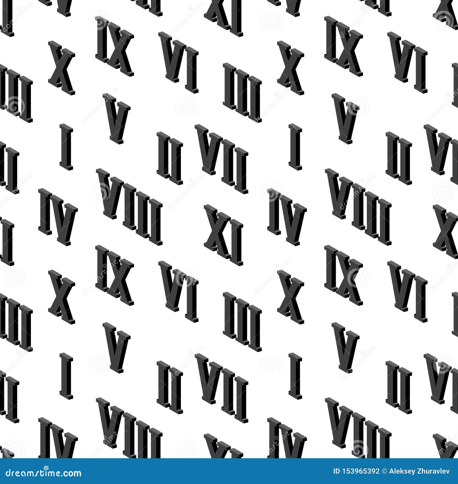 Seamless Background Pattern with Isometric Roman Numerals on a White ...