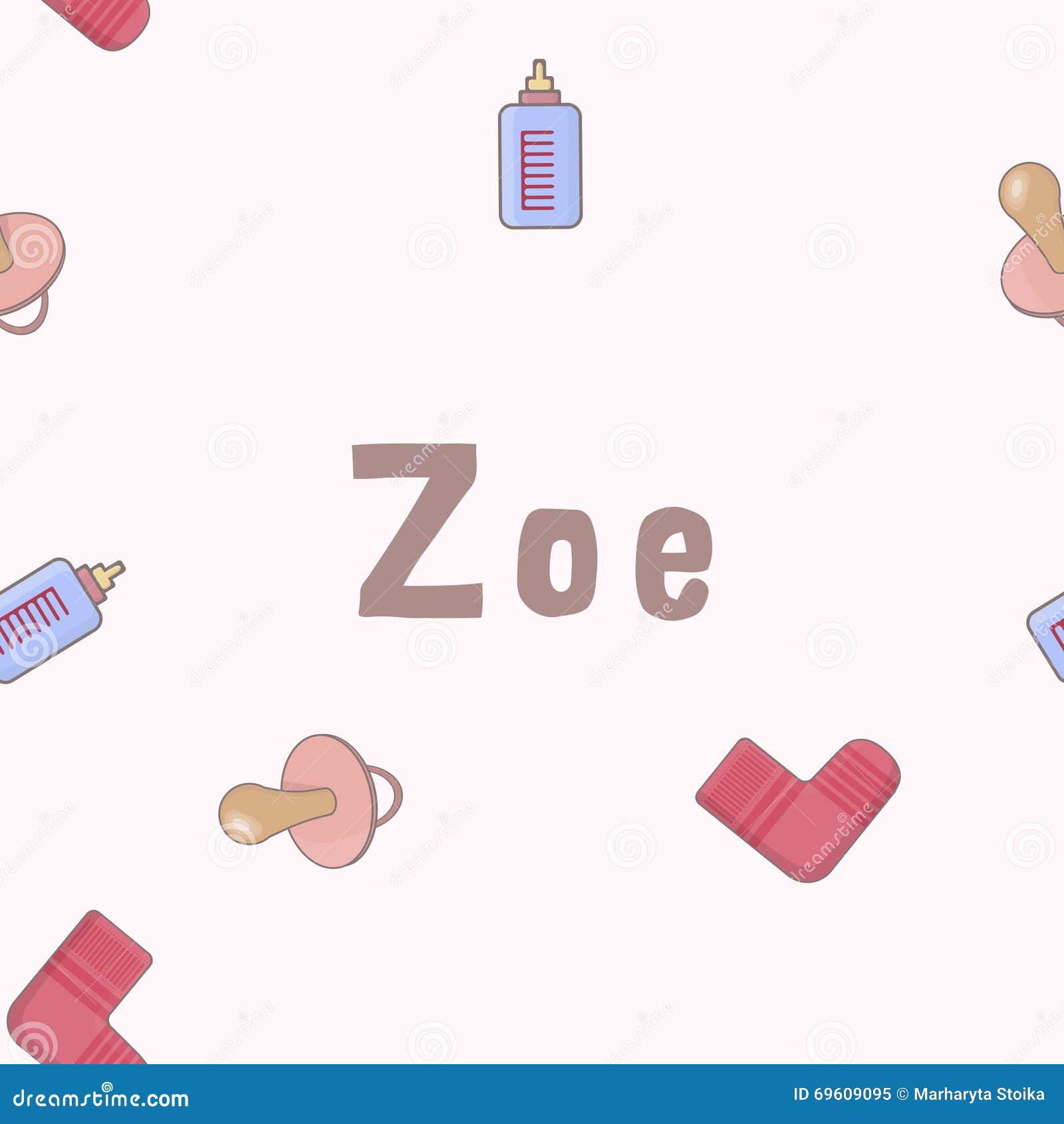 Seamless Background Pattern Name Zoe of the Newborn. Stock Vector ...
