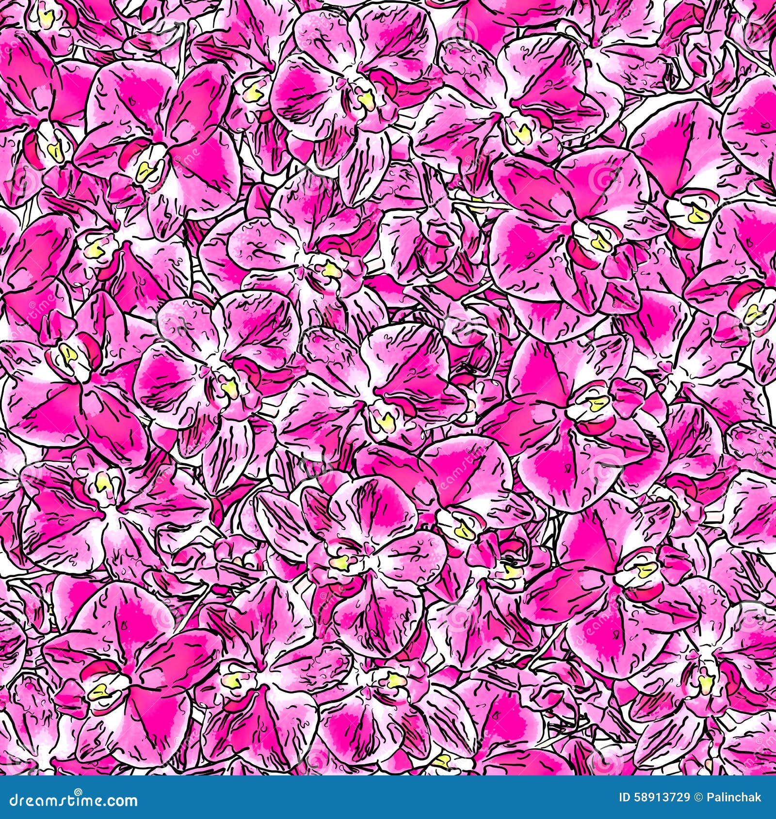 Seamless Background Pattern Of Orchid Flowers Stock Illustration