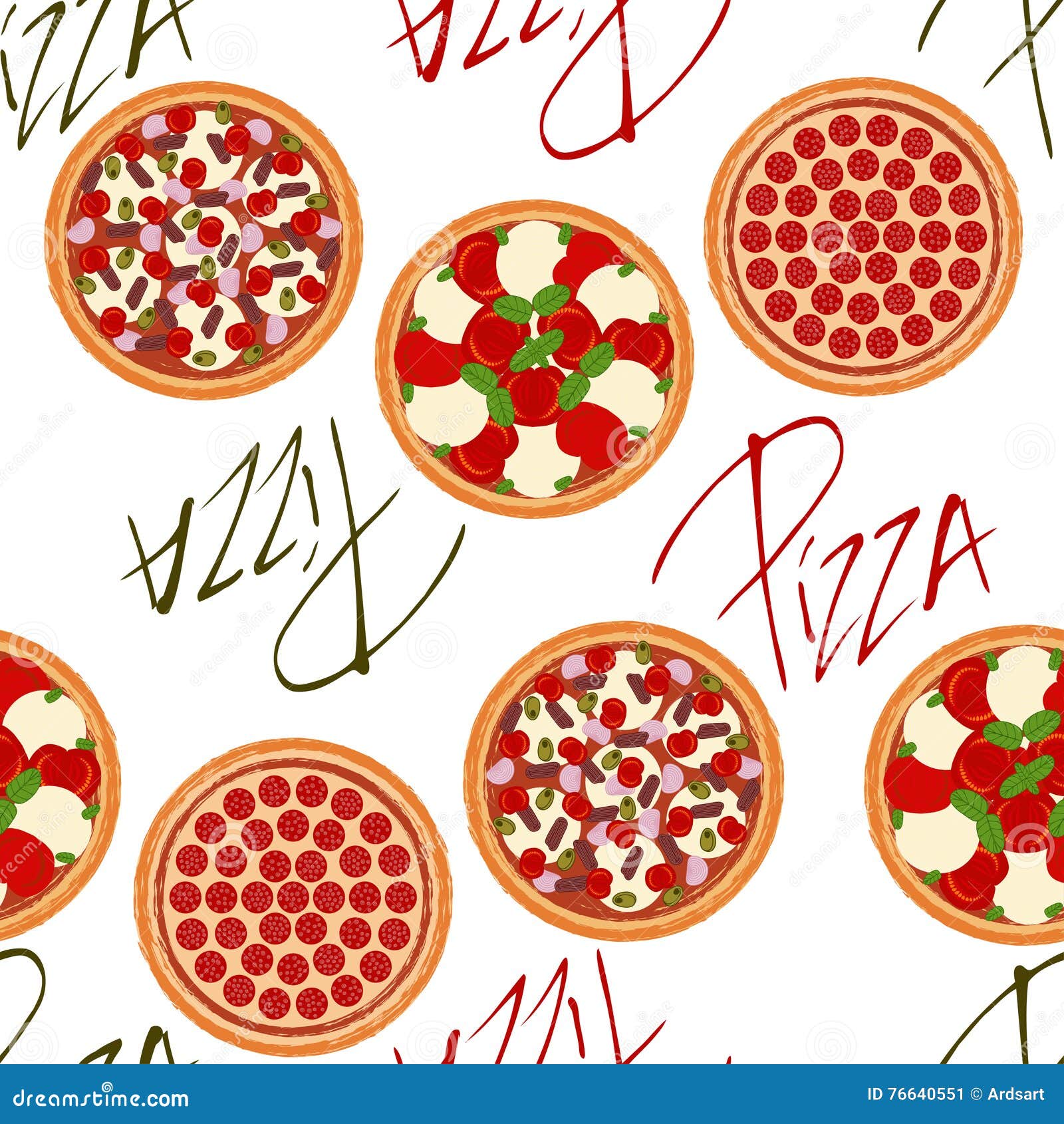 Seamless Background Pattern with Pizzas Stock Illustration ...