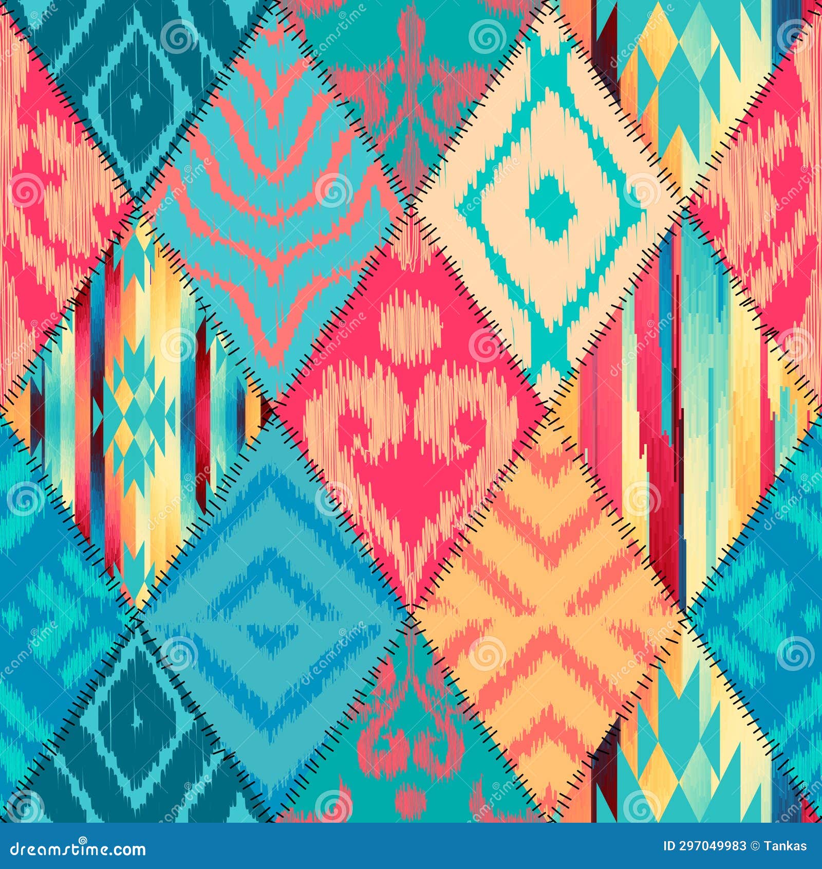 Quilting Design Patchwork Pattern. Traditional Ikat Fabric Style ...
