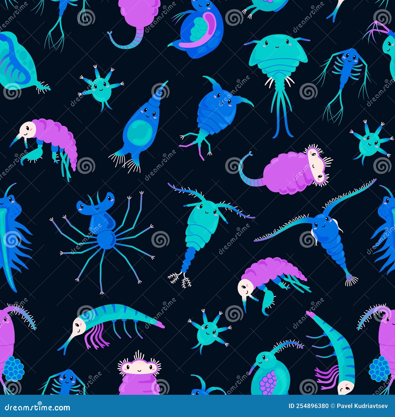 Plankton Sea Microorganisms Icons Cartoon Vector Illustrations Set ...