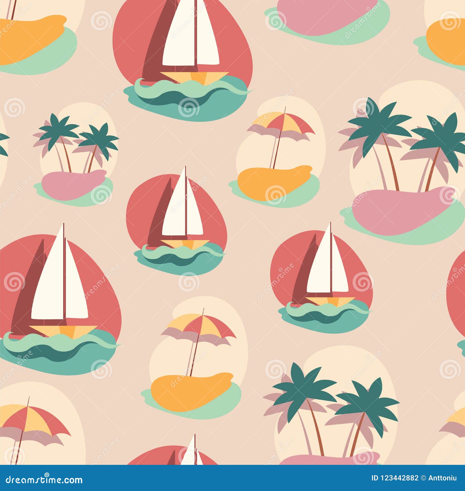 Seamless Background Pattern with Summer Elements. Retro, Vintage Style ...
