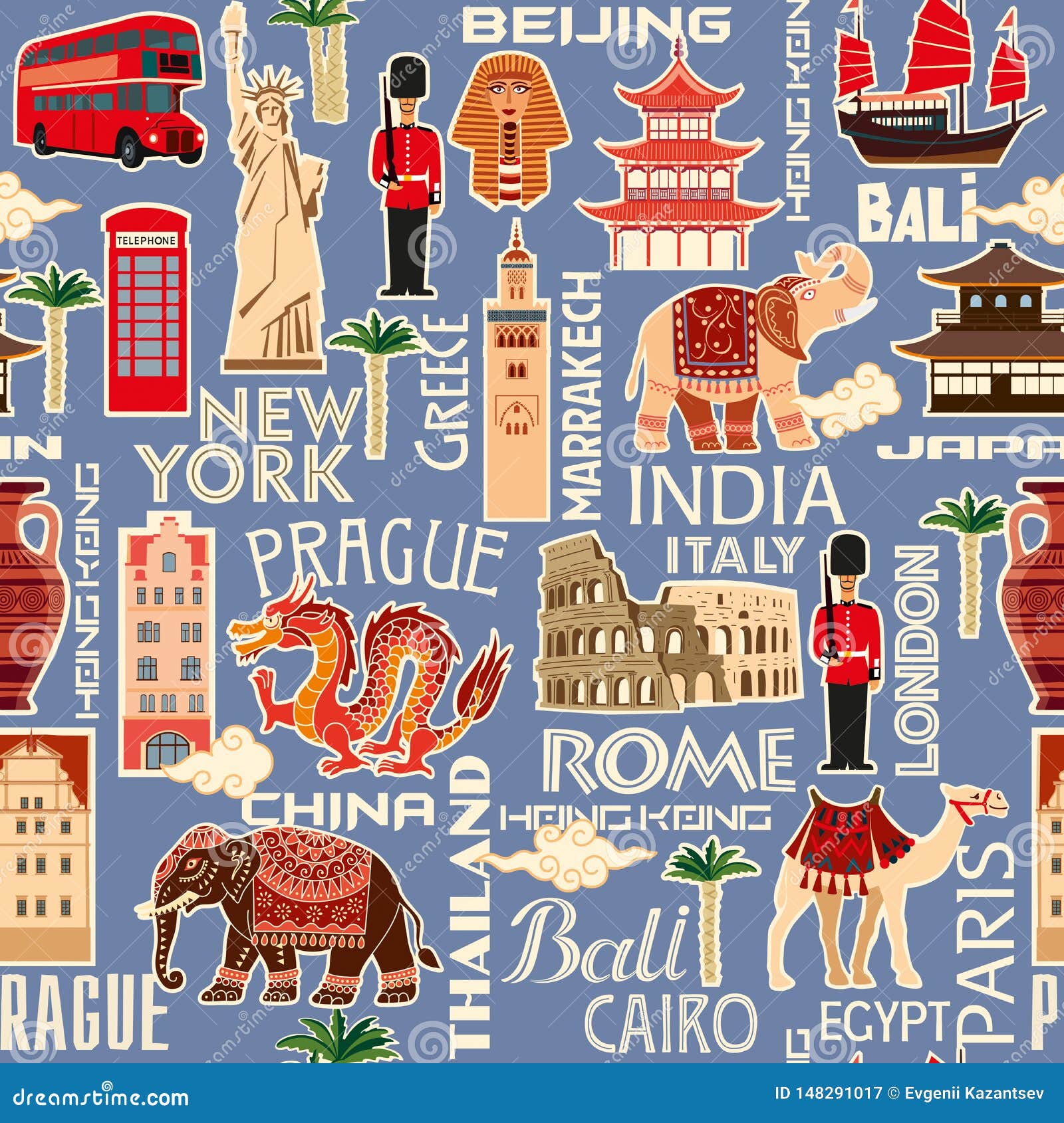 Seamless Background Pattern of Tourist Objects from Different Countries ...
