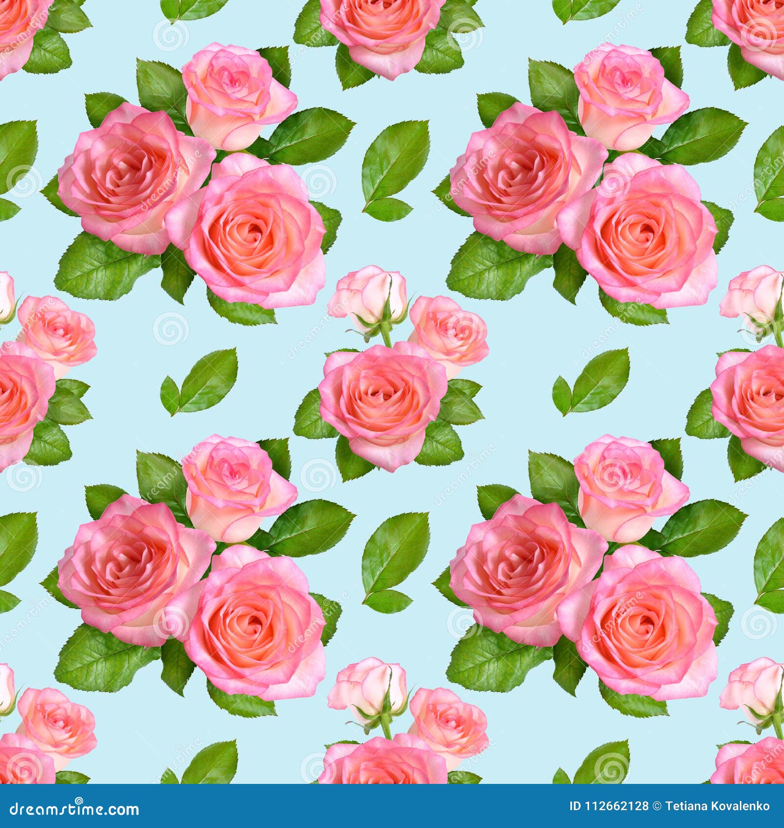 Seamless Background.Pink Roses on Blue Stock Photo - Image of flowers ...