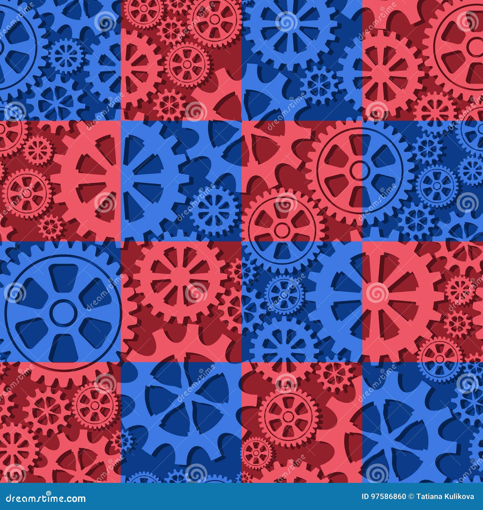 Seamless Background of Red and Blue Color Gear Wheels. Vector ...