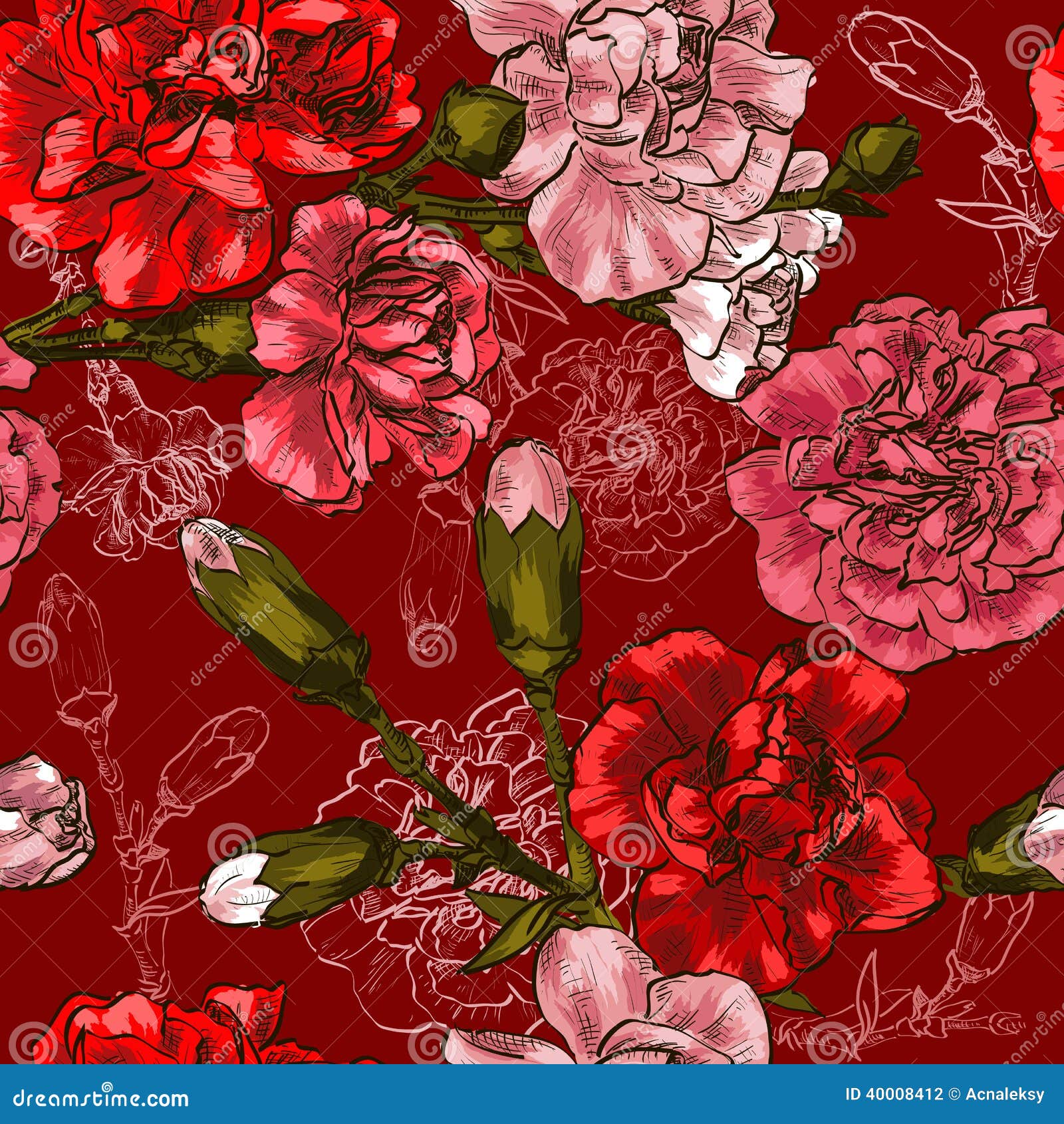 Seamless Background with Red Flower Carnation Stock Vector ...