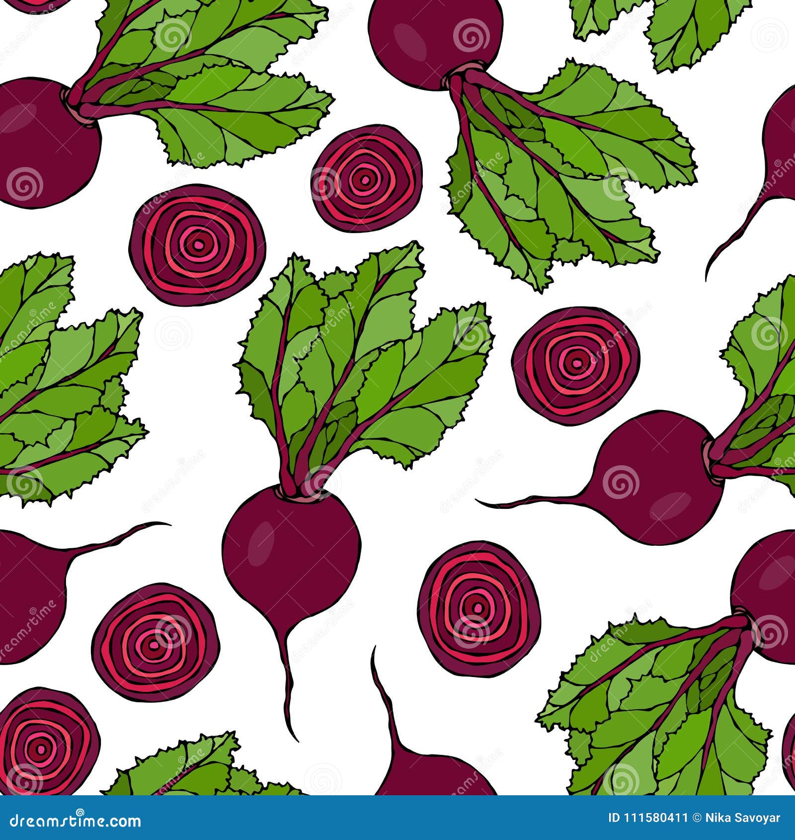 Seamless Background of Ripe Beets. Endless Pattern of Beetroot with Top Leaves, Beet Halves and ...
