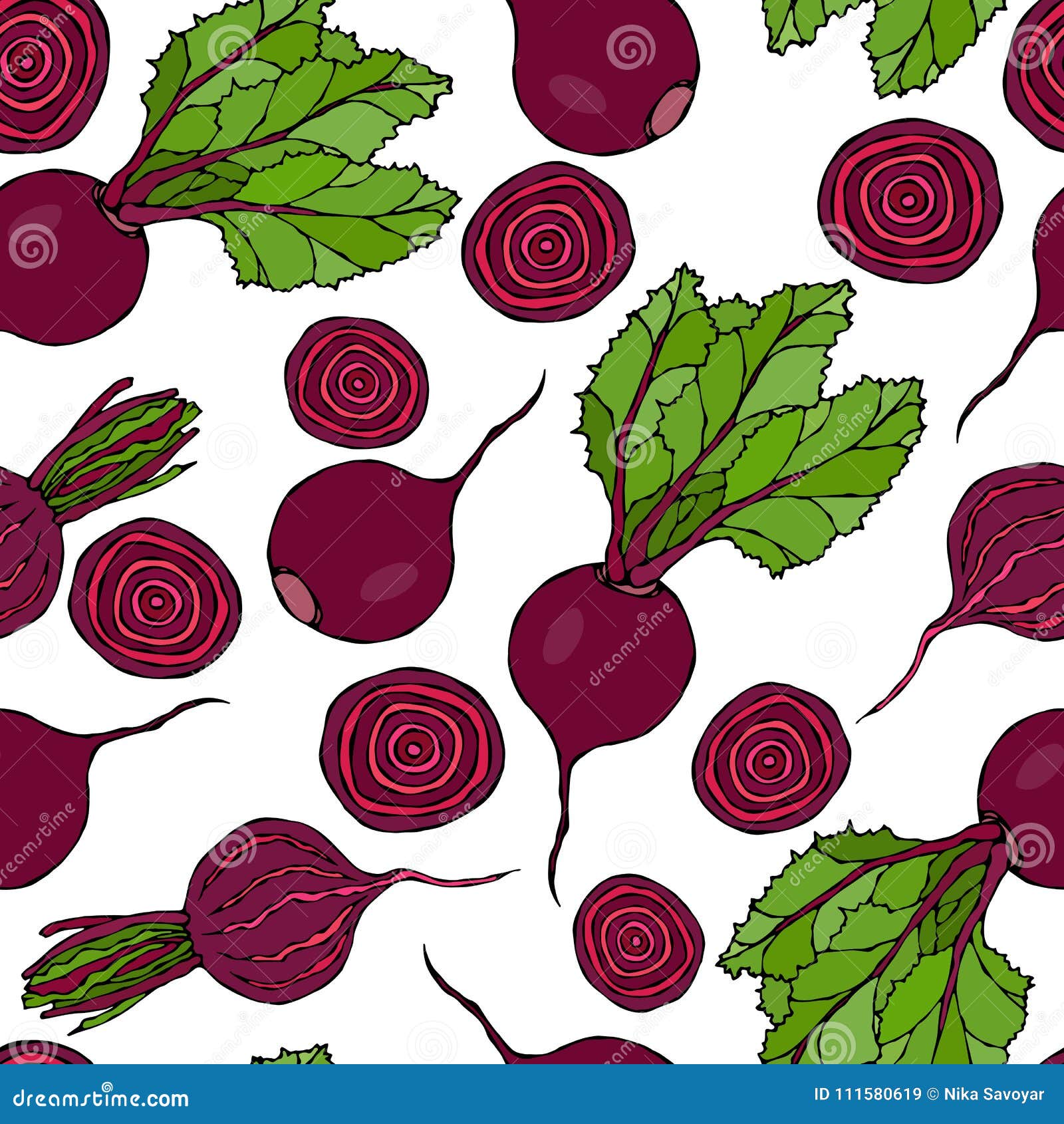 Seamless Background of Ripe Beets. Endless Pattern of Beetroot with Top Leaves, Beet Halves and ...